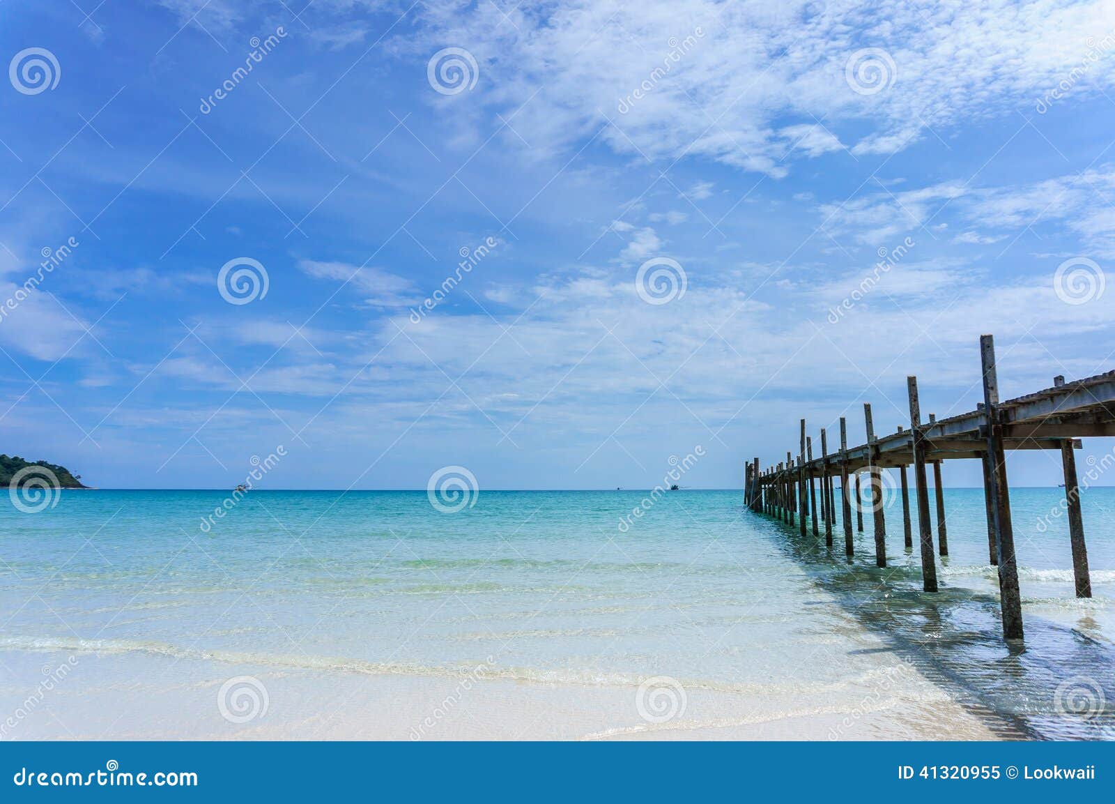 Wooden Pier with Blue Sea and Sky Background Stock Image - Image of ...