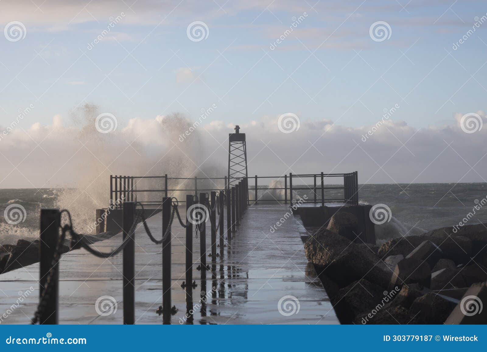 Wooden Pier Extending Out into the Ocean. Stock Image - Image of misty ...