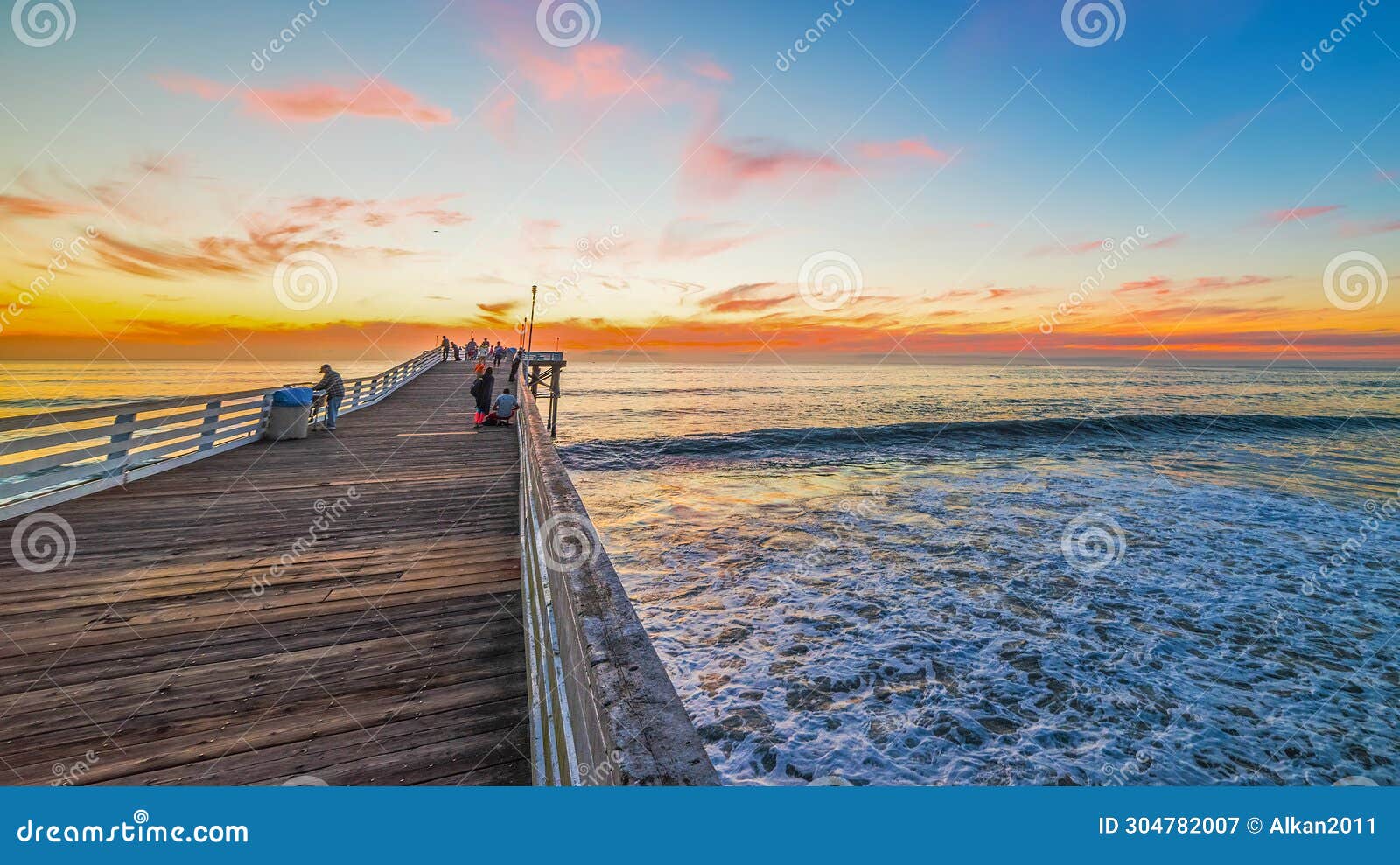 Wooden Pier in Pacific Beach at Sunset Stock Image - Image of scene ...