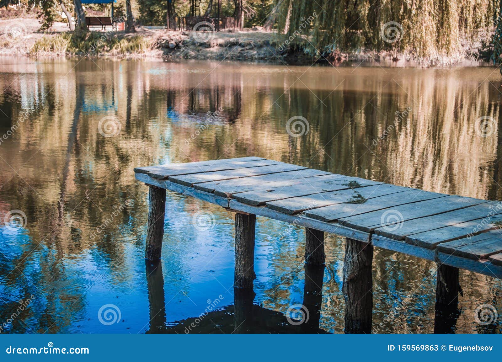 Wooden Pier or Platform on Lake. Stock Image - Image of fresh, autumn ...