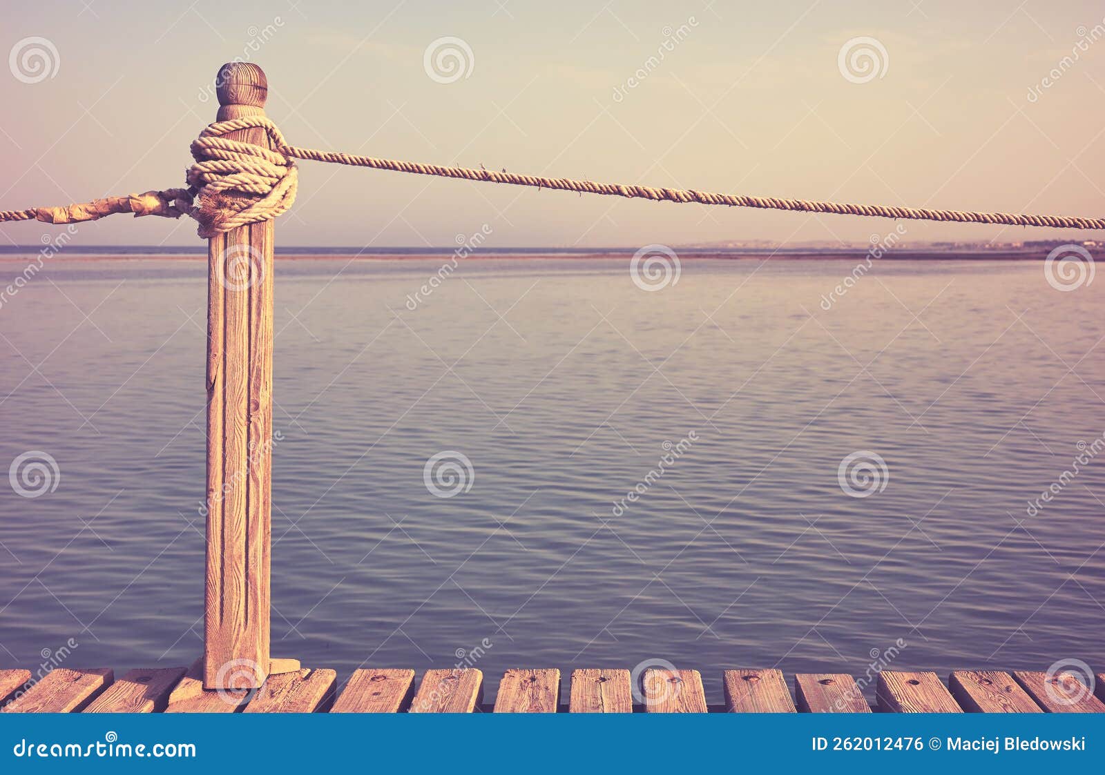 Wooden Pier Rope Railing, Selective Focus, Color Toning Applied Stock ...