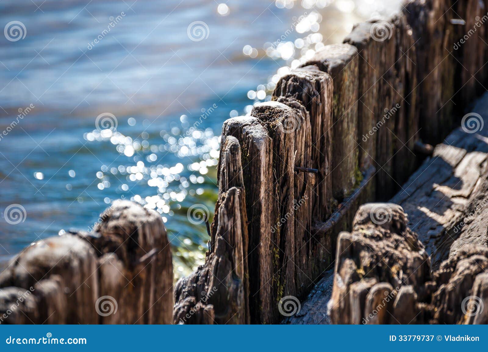 Wooden Pilings in the Water Stock Image - Image of concepts, brown ...