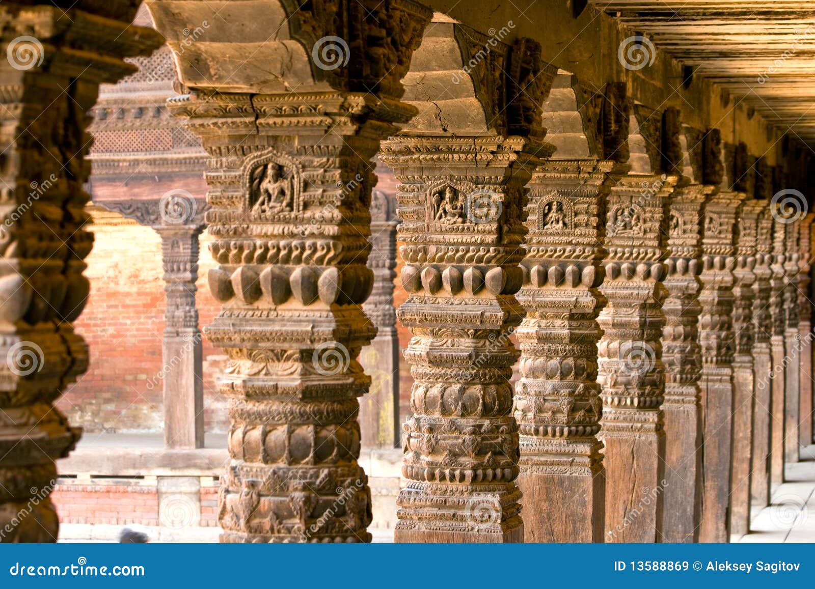 Wooden pillars old city. stock image. Image of interior - 13588869