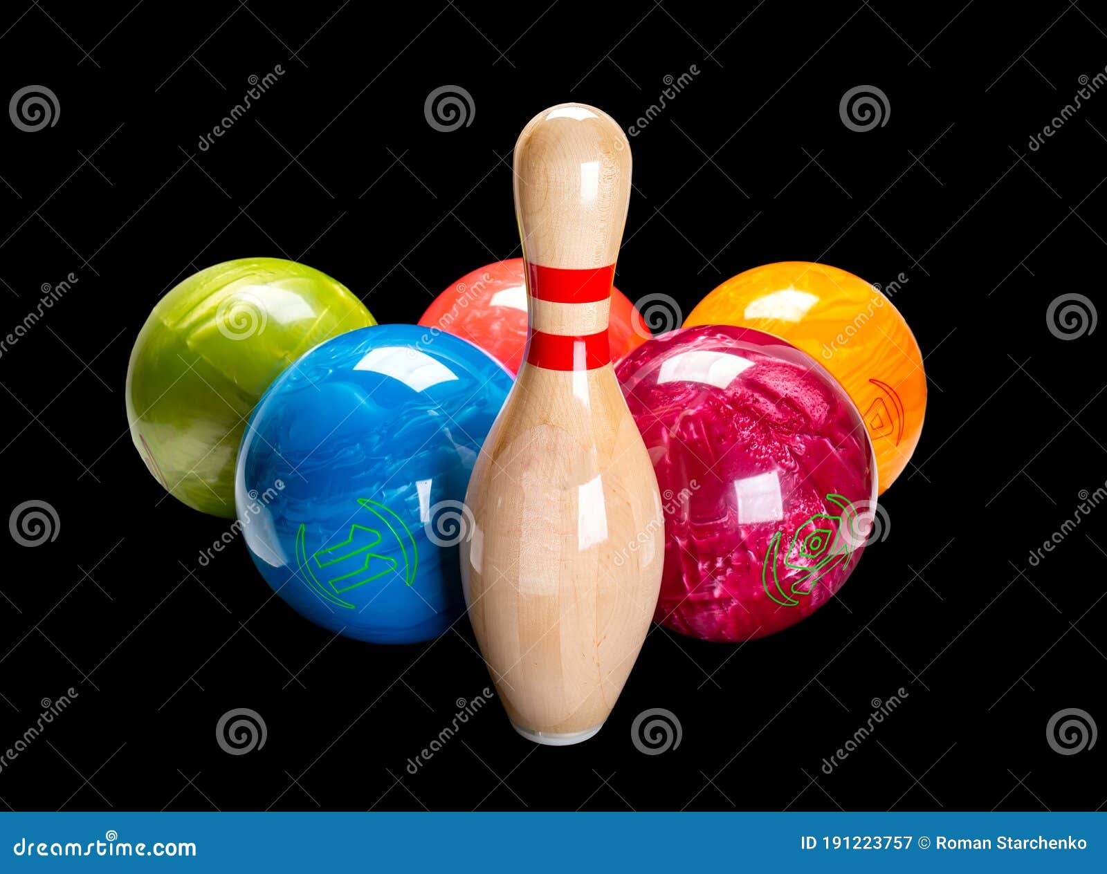 Wooden Pin for Bowling Isolated on a Black Background. Bowling Ball ...