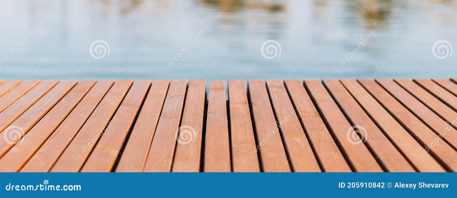 Wooden Plank Floor on the Background of a Pond Stock Photo - Image of ...