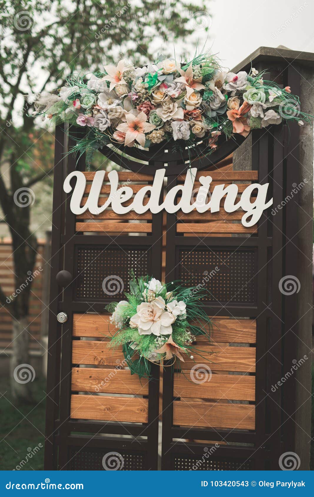Wooden Plaque with the Inscription Wedding. Decorations Stock Image ...