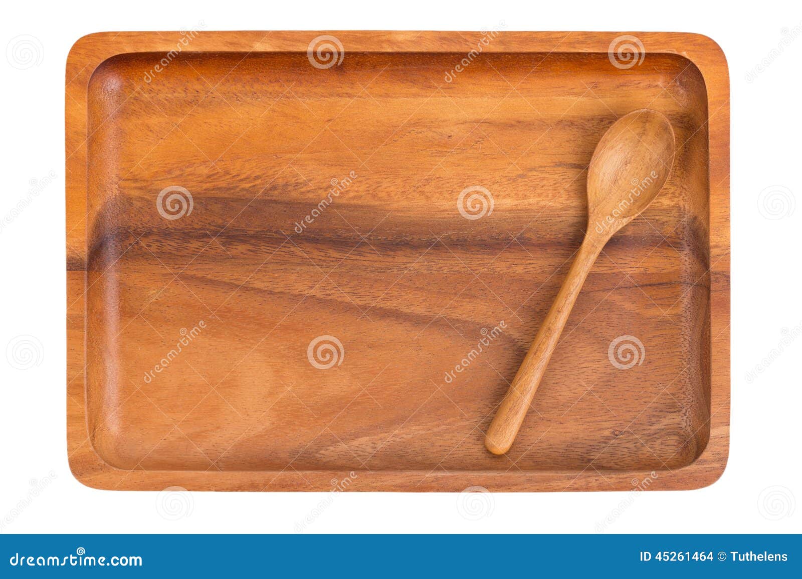 Wooden Plate with Spoon Isolated on White Stock Photo - Image of beige ...