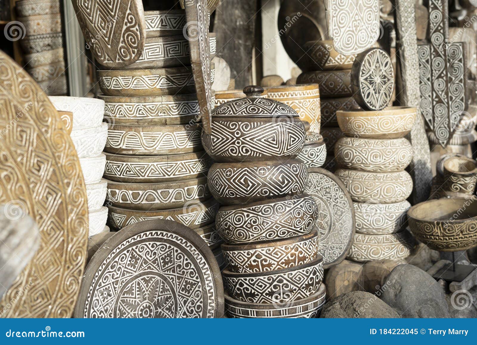 Wooden Plates with Ethnic Pattern Stock Image - Image of traditional ...