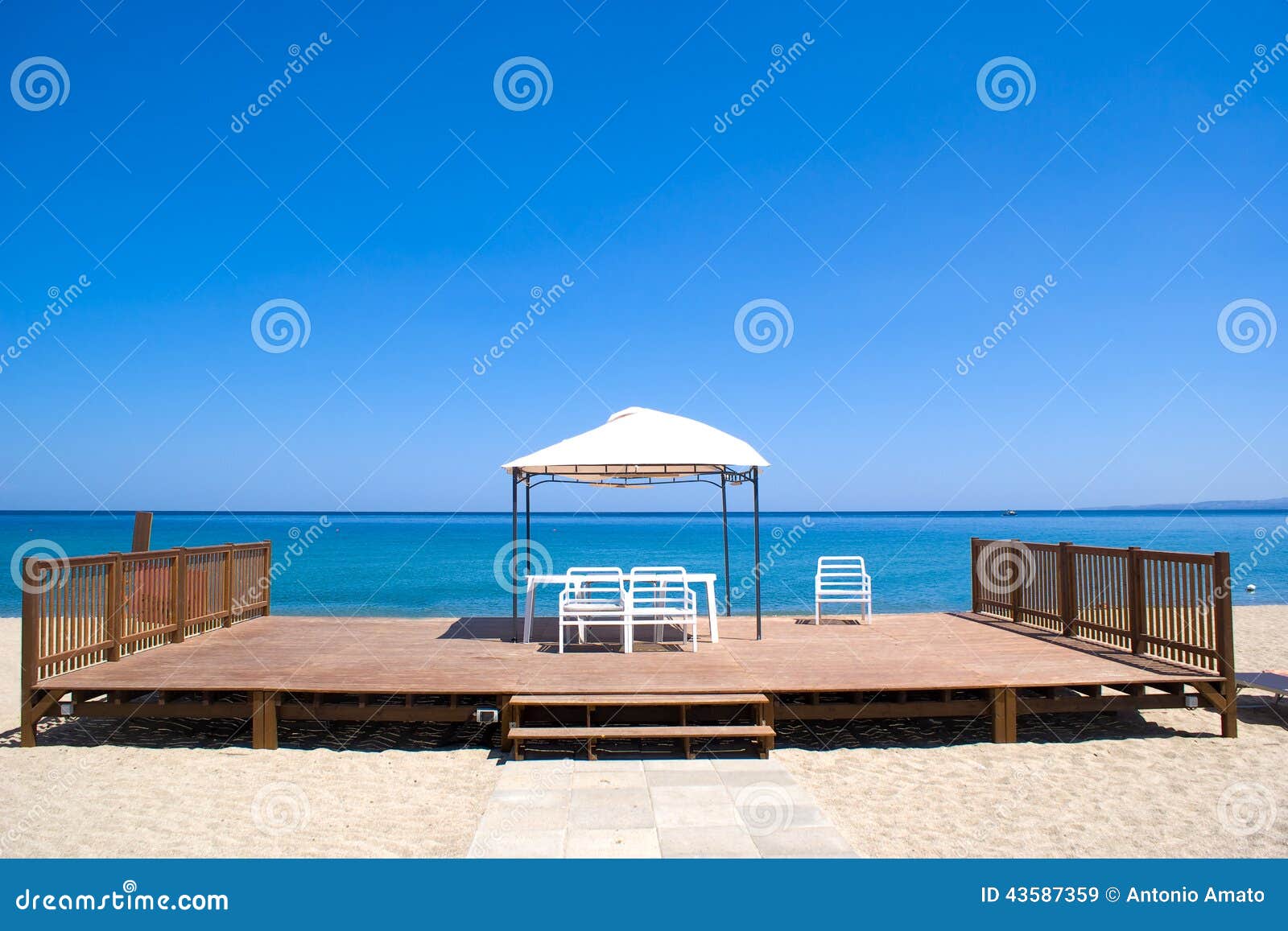 Wooden Platform on the Beach Stock Image - Image of vacation, club ...