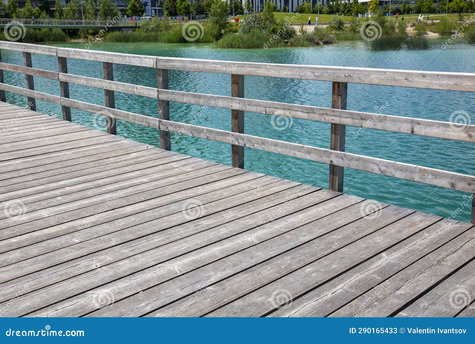 Wooden Platform and Fence on the River Bank Stock Image - Image of ...