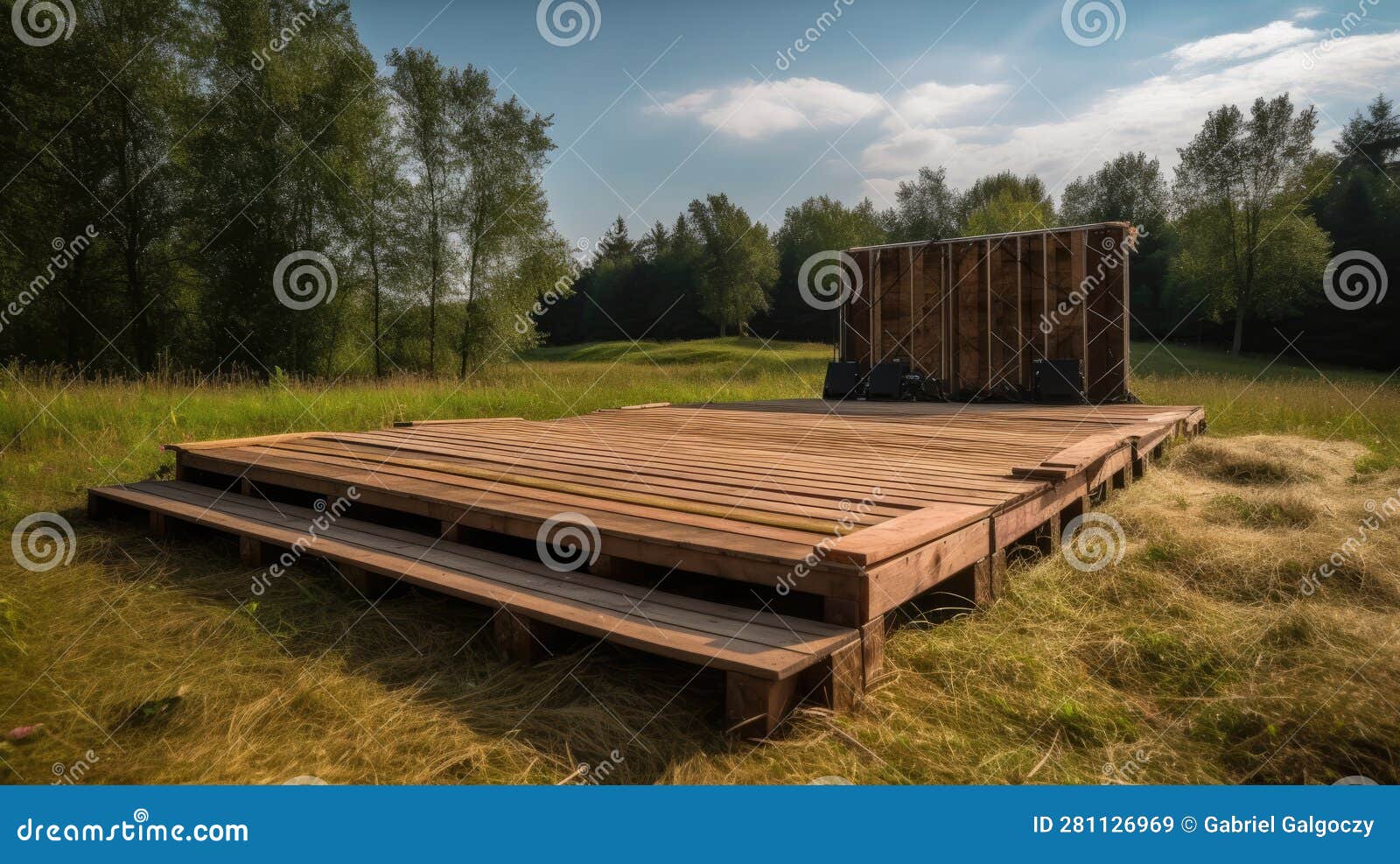 Wooden Platform in Foggy Forest. Panoramic View Stock Illustration ...