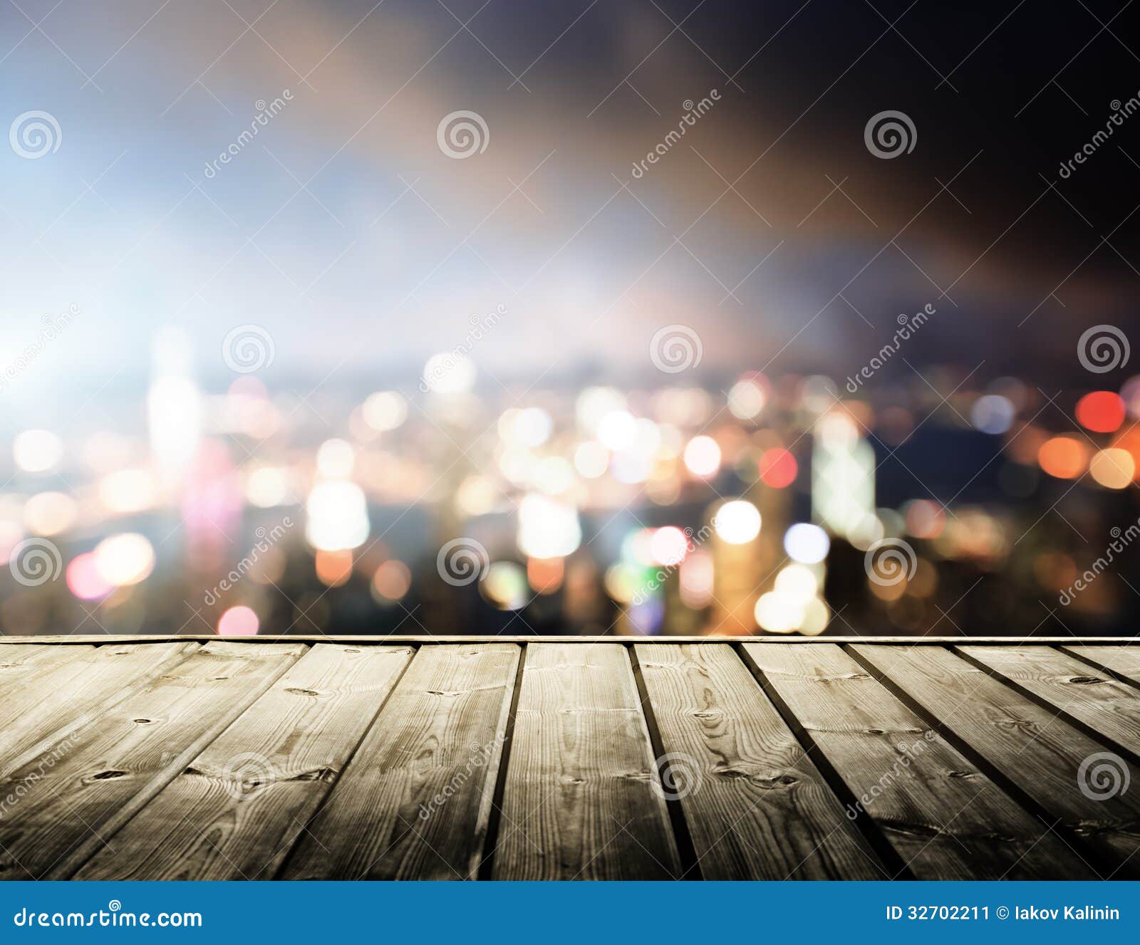 Wooden Platform and Lights of Night Stock Image - Image of light, focus ...
