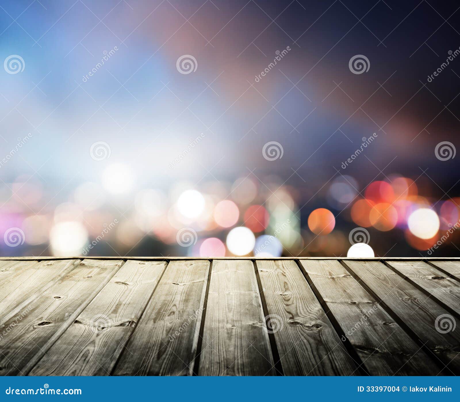 Wooden Platform and Lights of Night Stock Photo - Image of lights ...