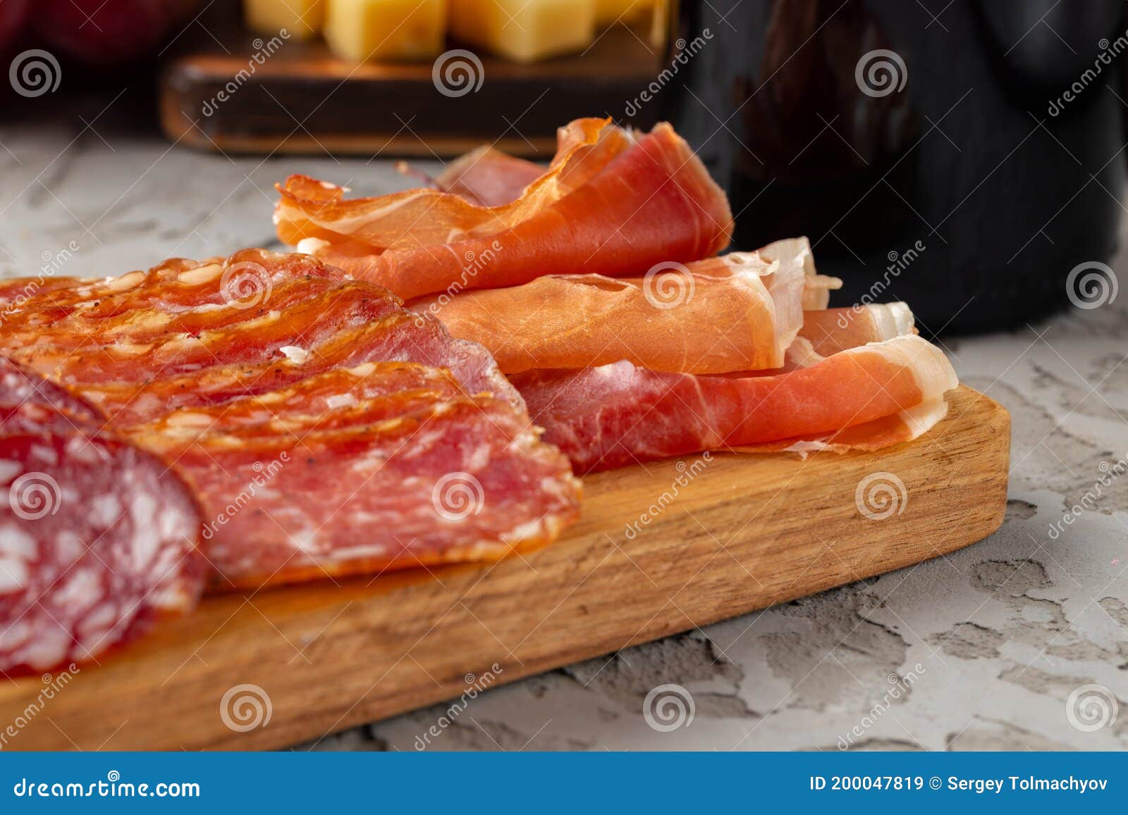 Wooden Platter with Meat Cuts Close Up Stock Image - Image of sausage ...