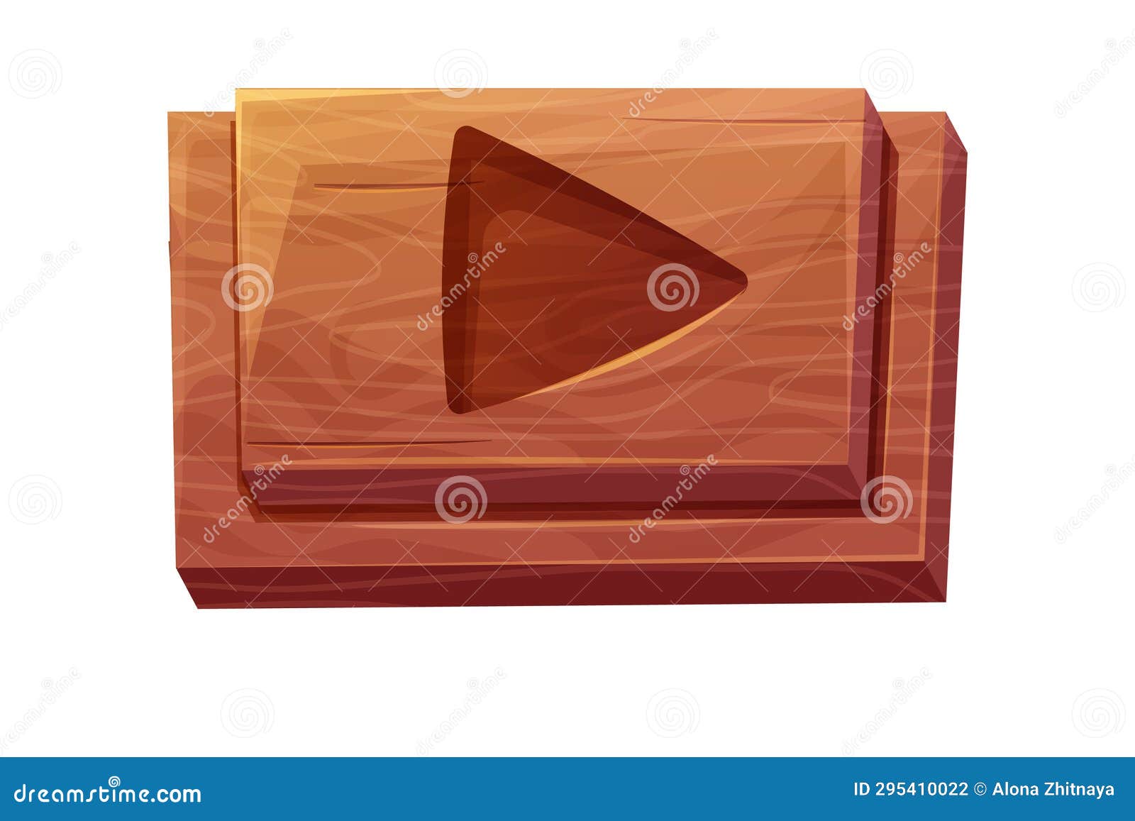 Wooden Play Button, Interface Start Bar in Comic Cartoon Style Isolated ...