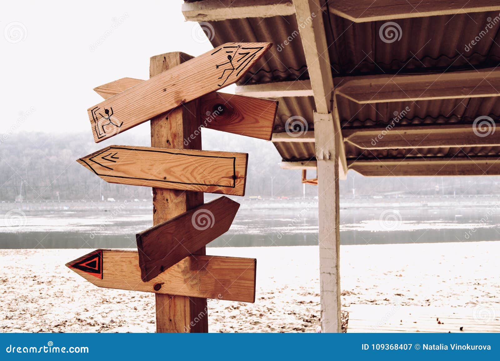 Wooden Pointer on the Beach. Stock Image - Image of nature, park: 109368407