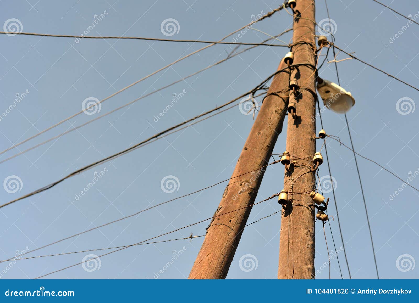 Wooden Pole with Electrical Wires and Devices Stock Photo - Image of ...