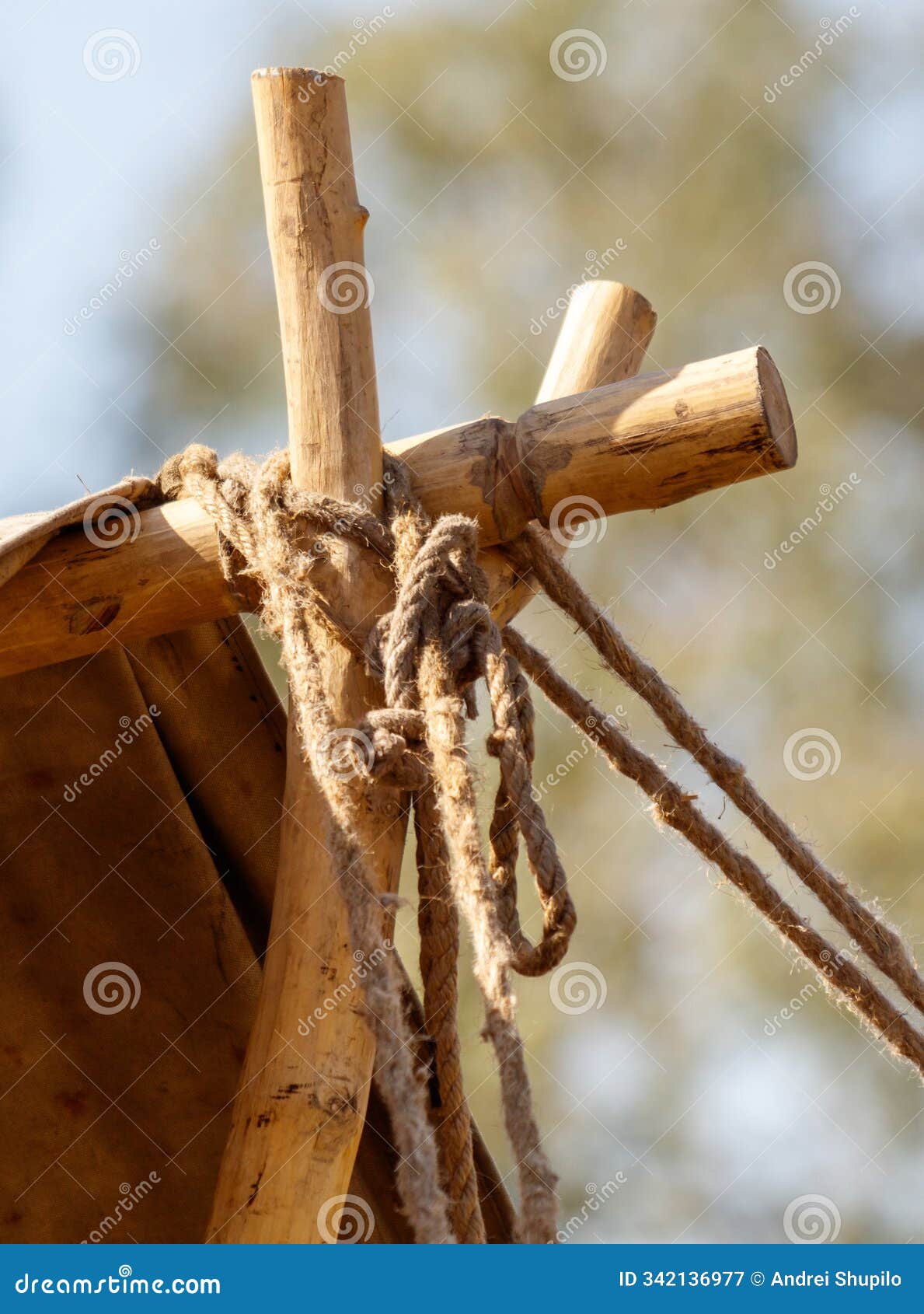 A Wooden Pole is Tied To a Rope Stock Image - Image of material, rope ...