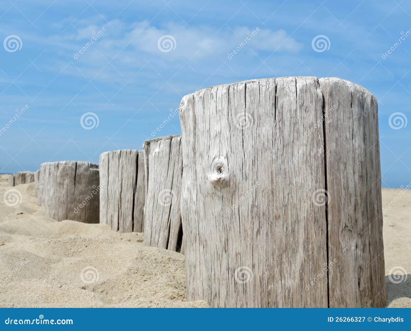 Wooden poles on the beach stock image. Image of blue - 26266327