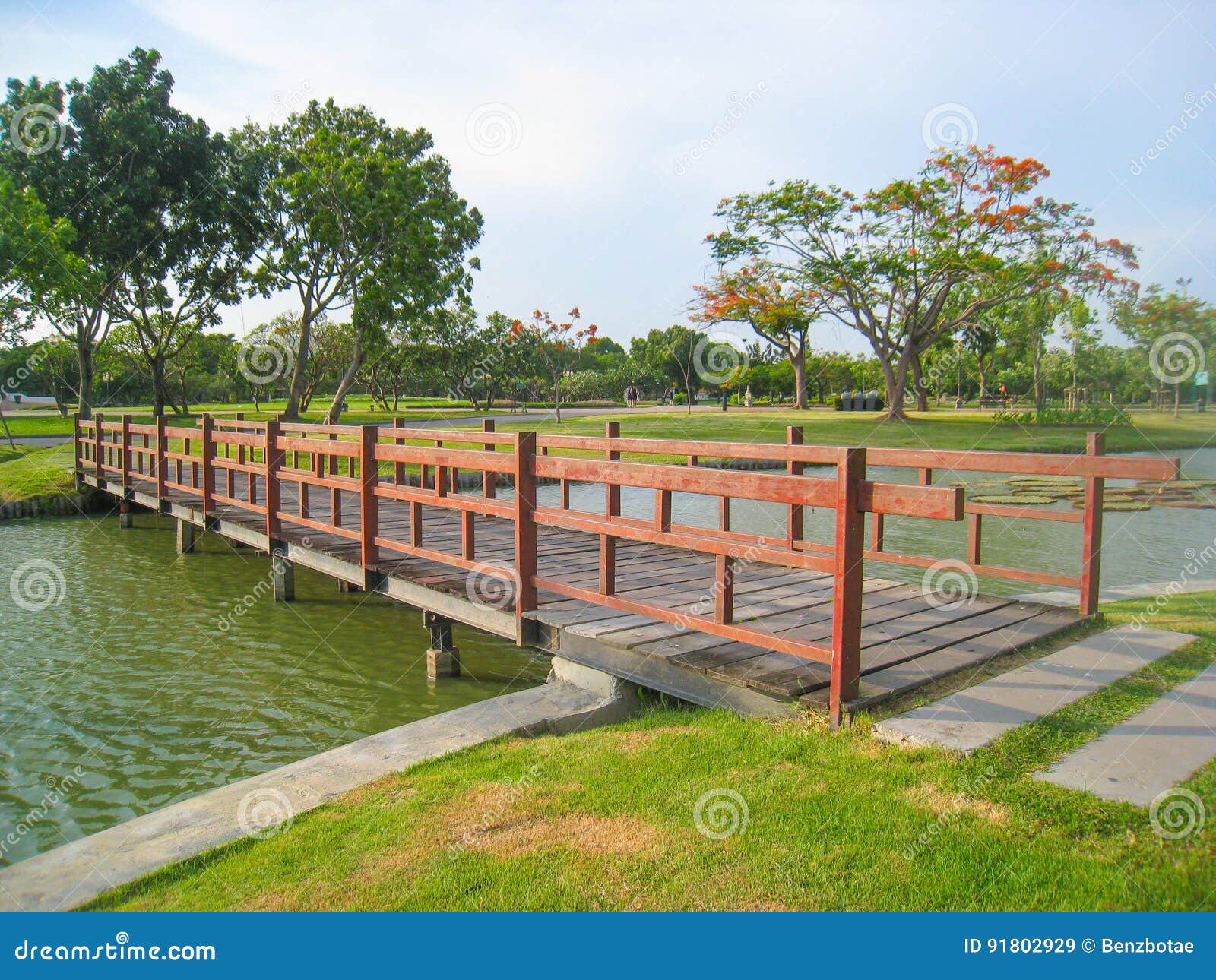 Wooden Pond Bridge stock image. Image of brown, garden - 91802929