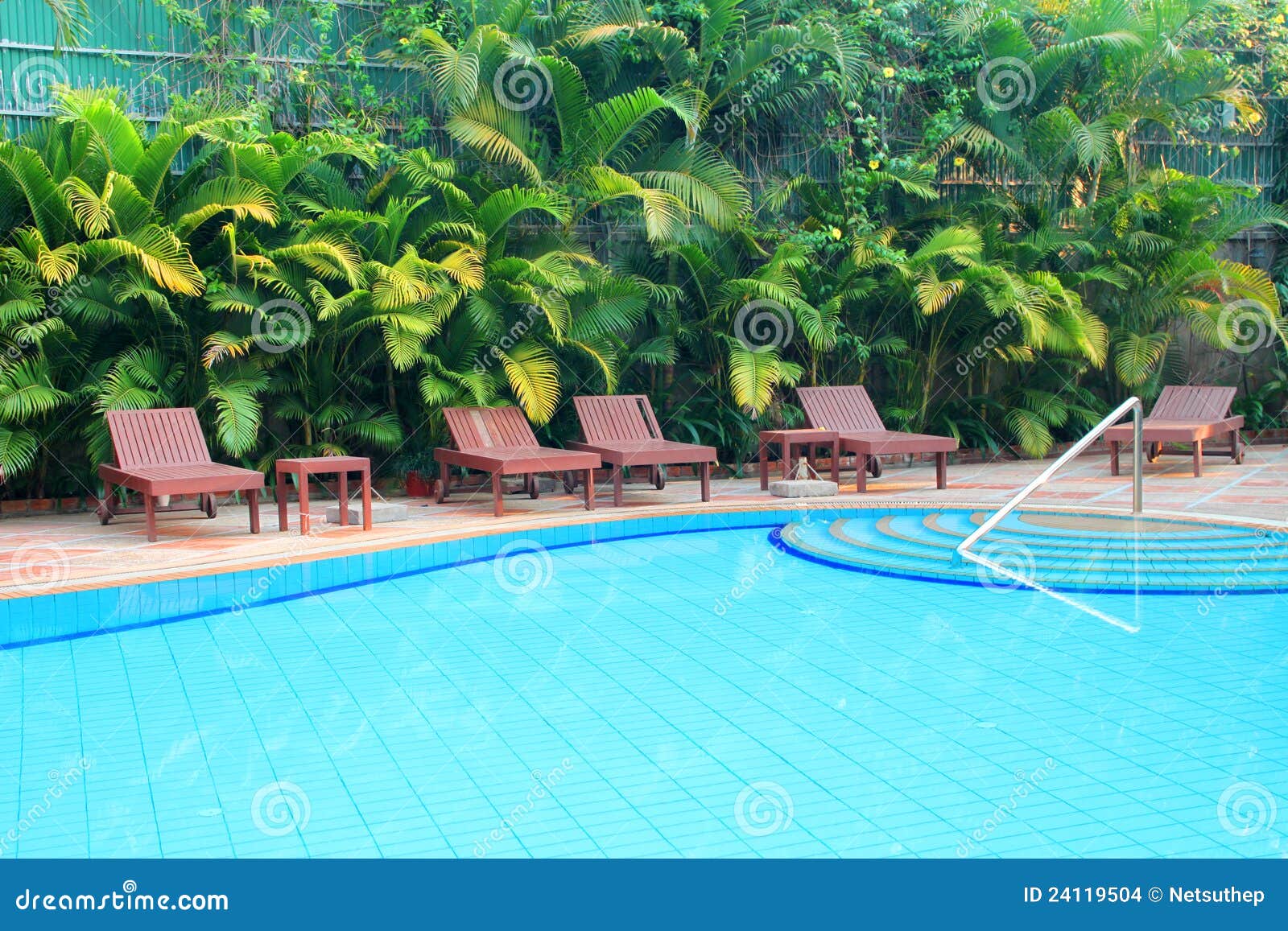 Wooden Pool Trestle Beds by the Poolside Stock Photo - Image of heat ...