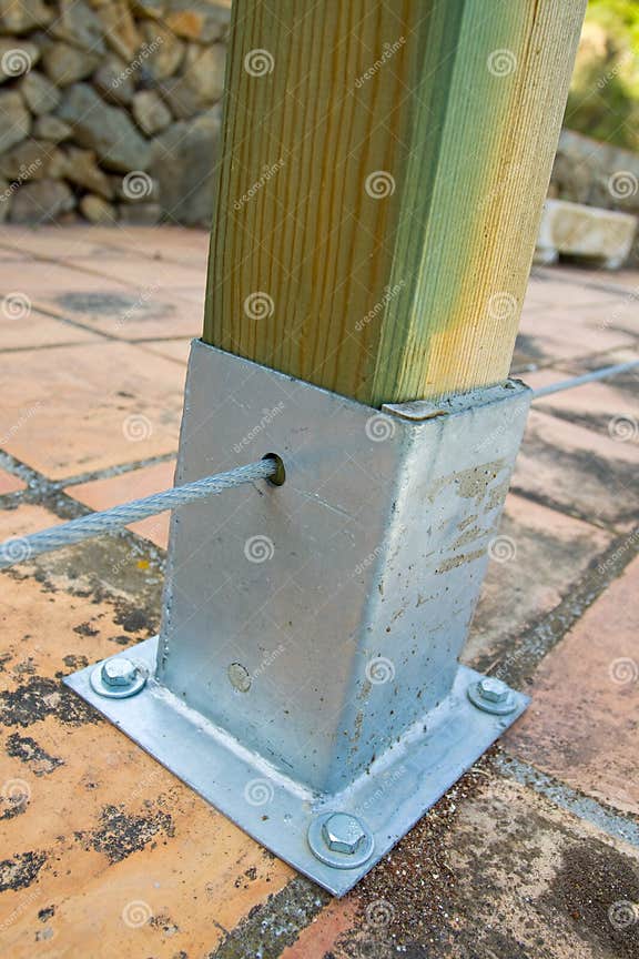 Wooden Post with Metal Support Stock Image - Image of material, wood ...