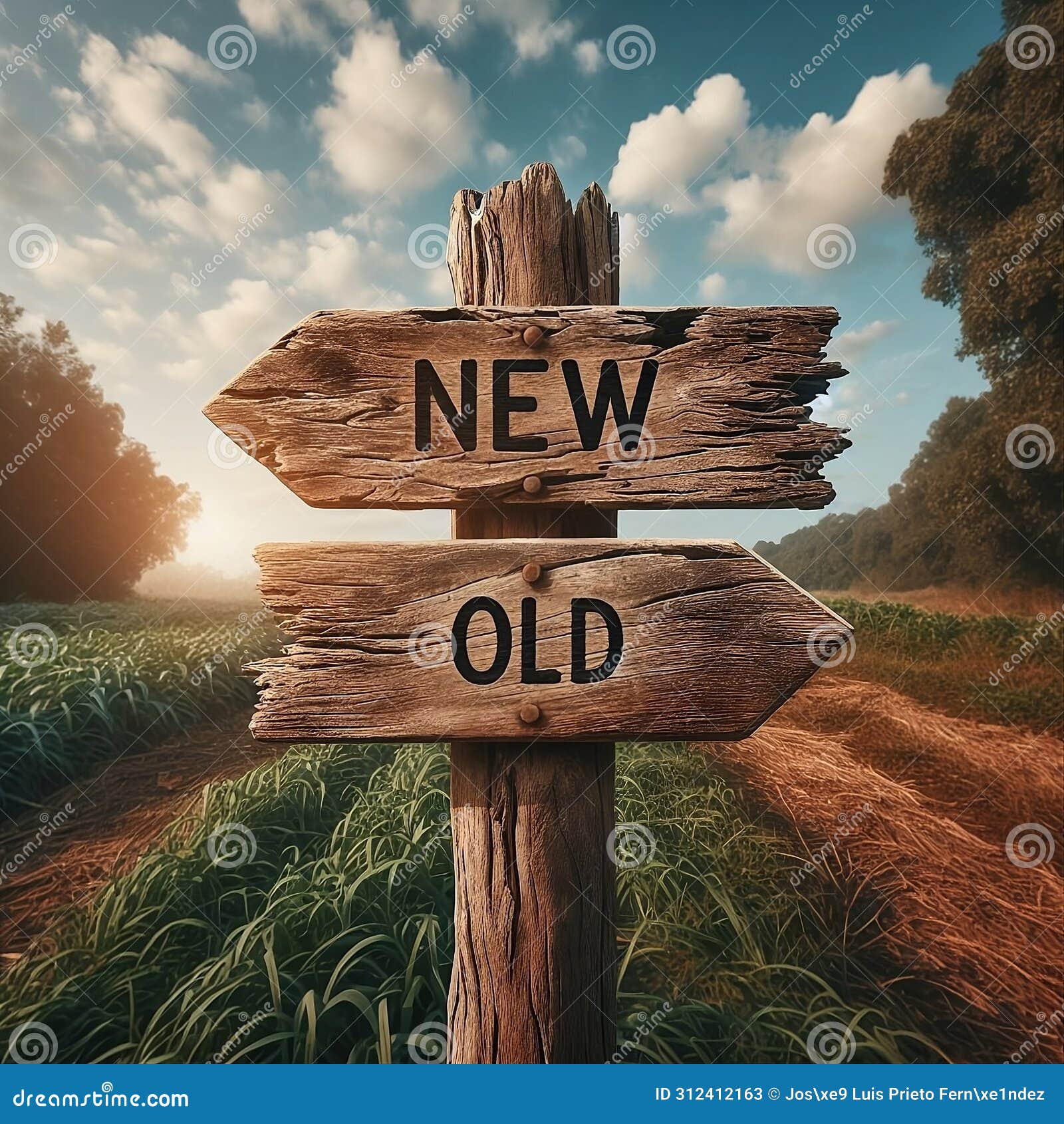 Wooden Post with "Old" and "New" Direction Signs Stock Illustration ...