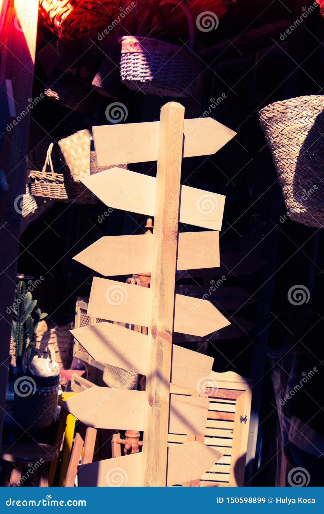 Wooden Post for Road Signs. Double Direction Stock Image - Image of ...