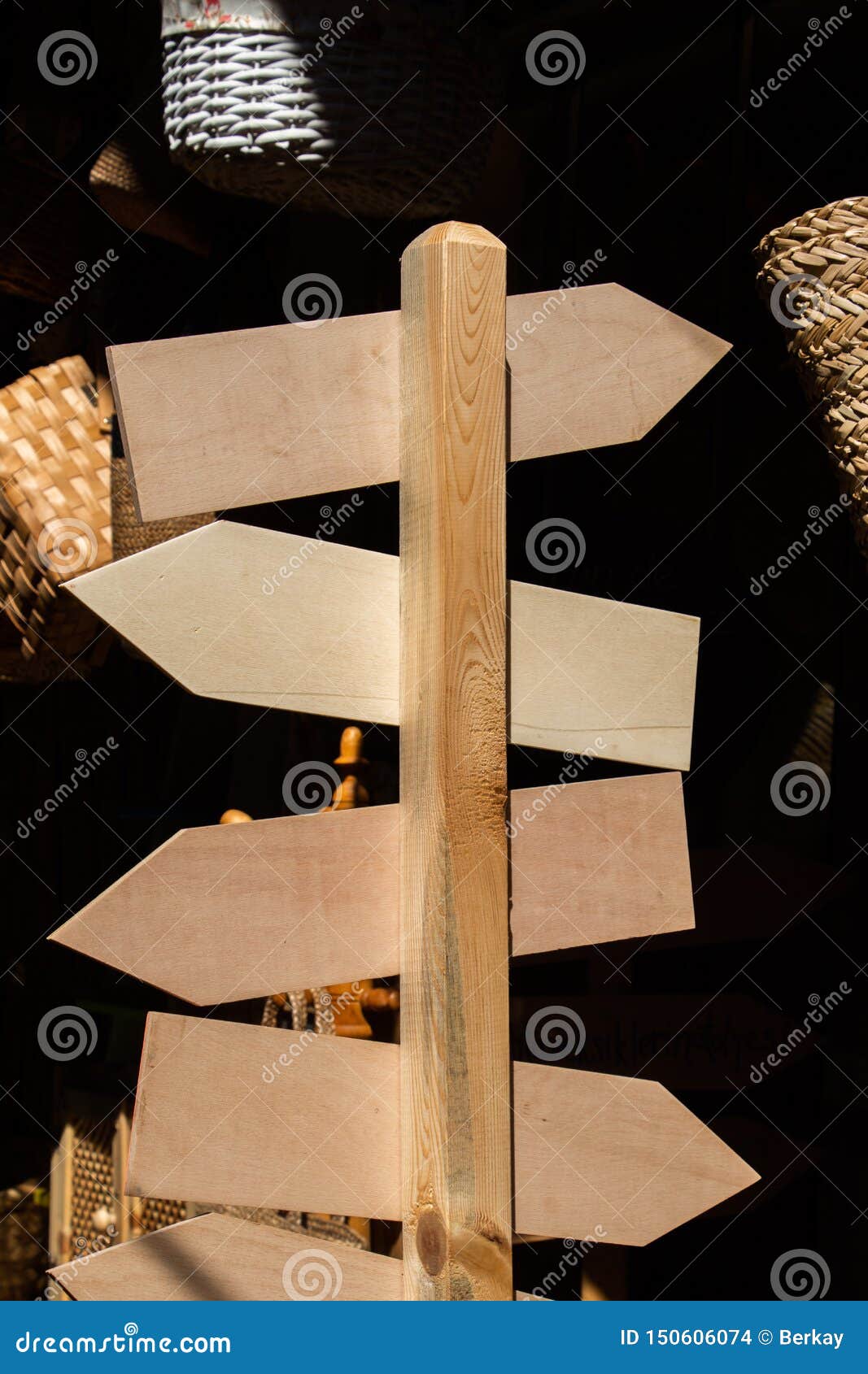 Wooden Post for Road Signs. Double Direction Stock Photo - Image of ...