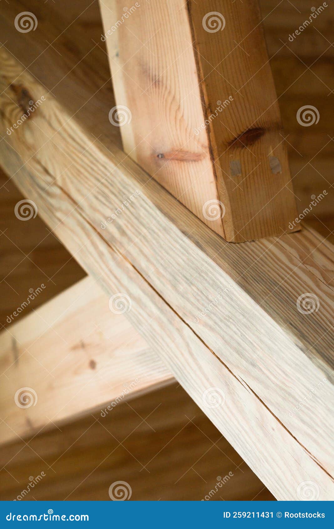 Wooden post with struts stock image. Image of frame - 259211431