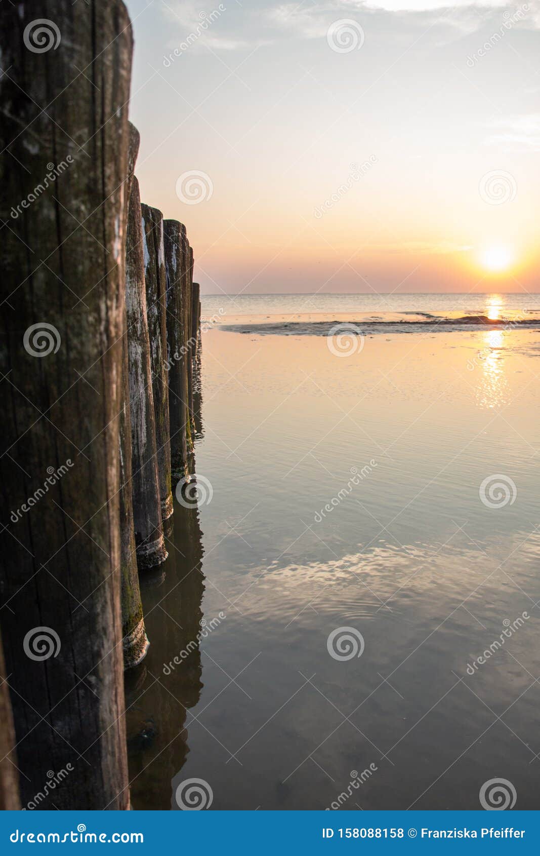 Wooden Posts at the Beach Pictured at Sunset Stock Photo - Image of ...