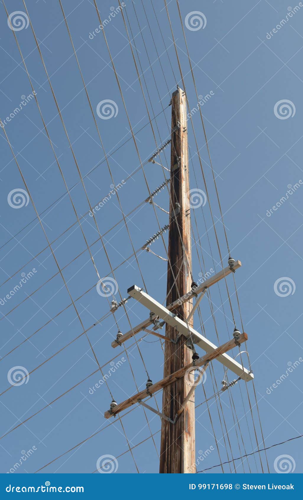 Wooden Power Utility Pole with Transformers and Cables. Stock Photo ...