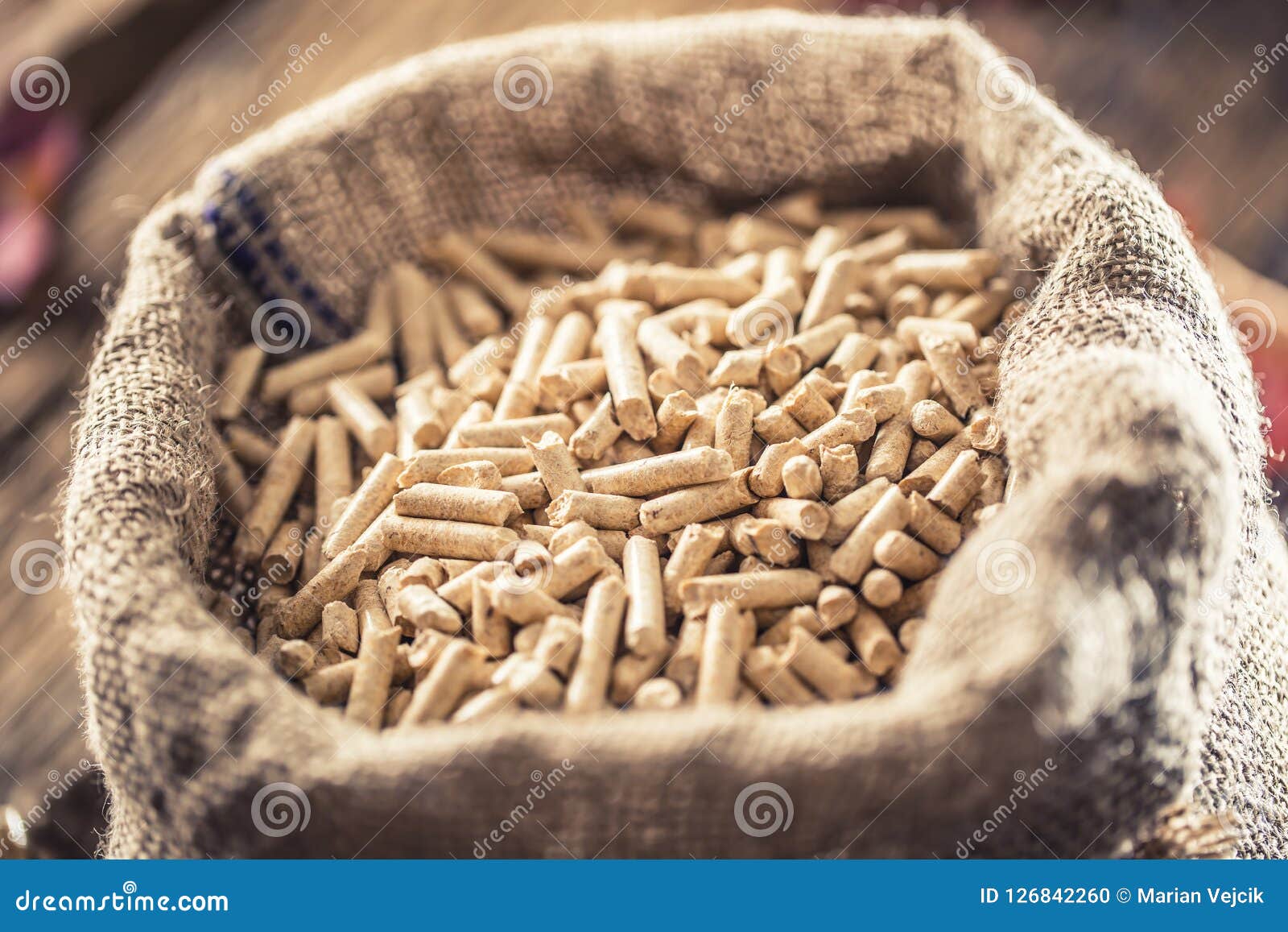 Wooden Pressed Pellets from Biomass in Old Sack Stock Photo - Image of ...
