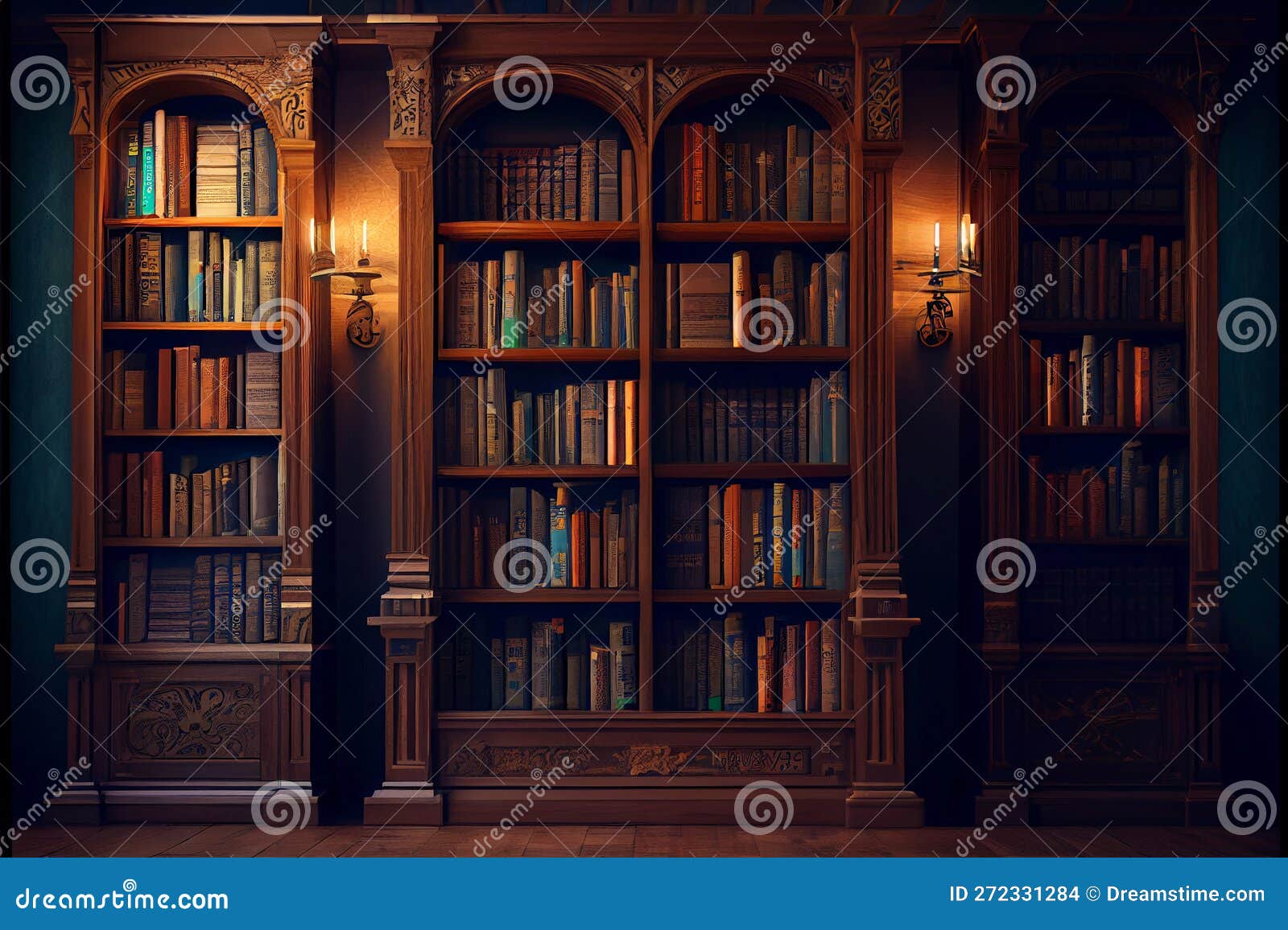 Wooden Private Library with a Large Collection of Books. Stock ...