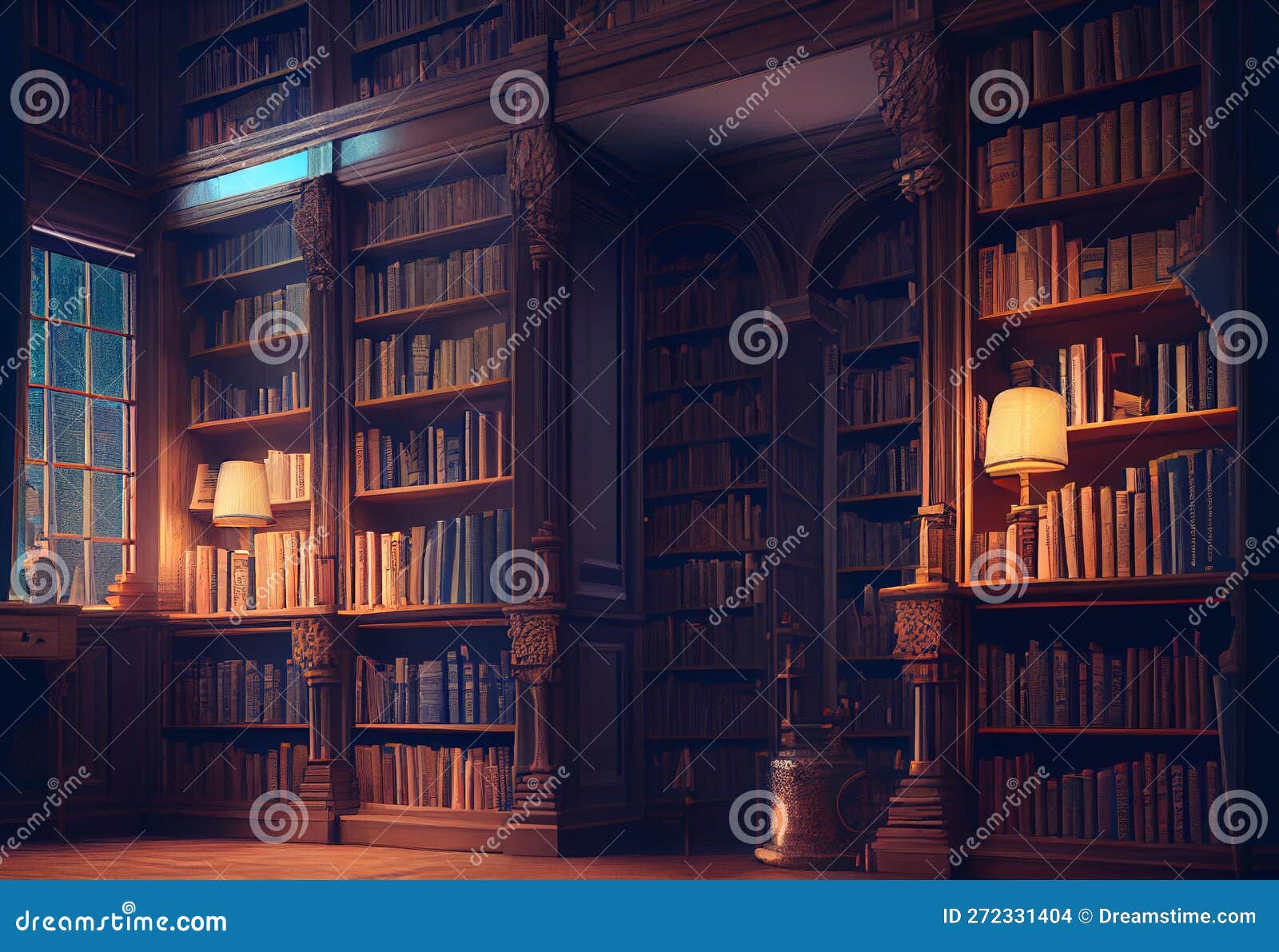 Wooden Private Library with a Large Collection of Books. Stock ...