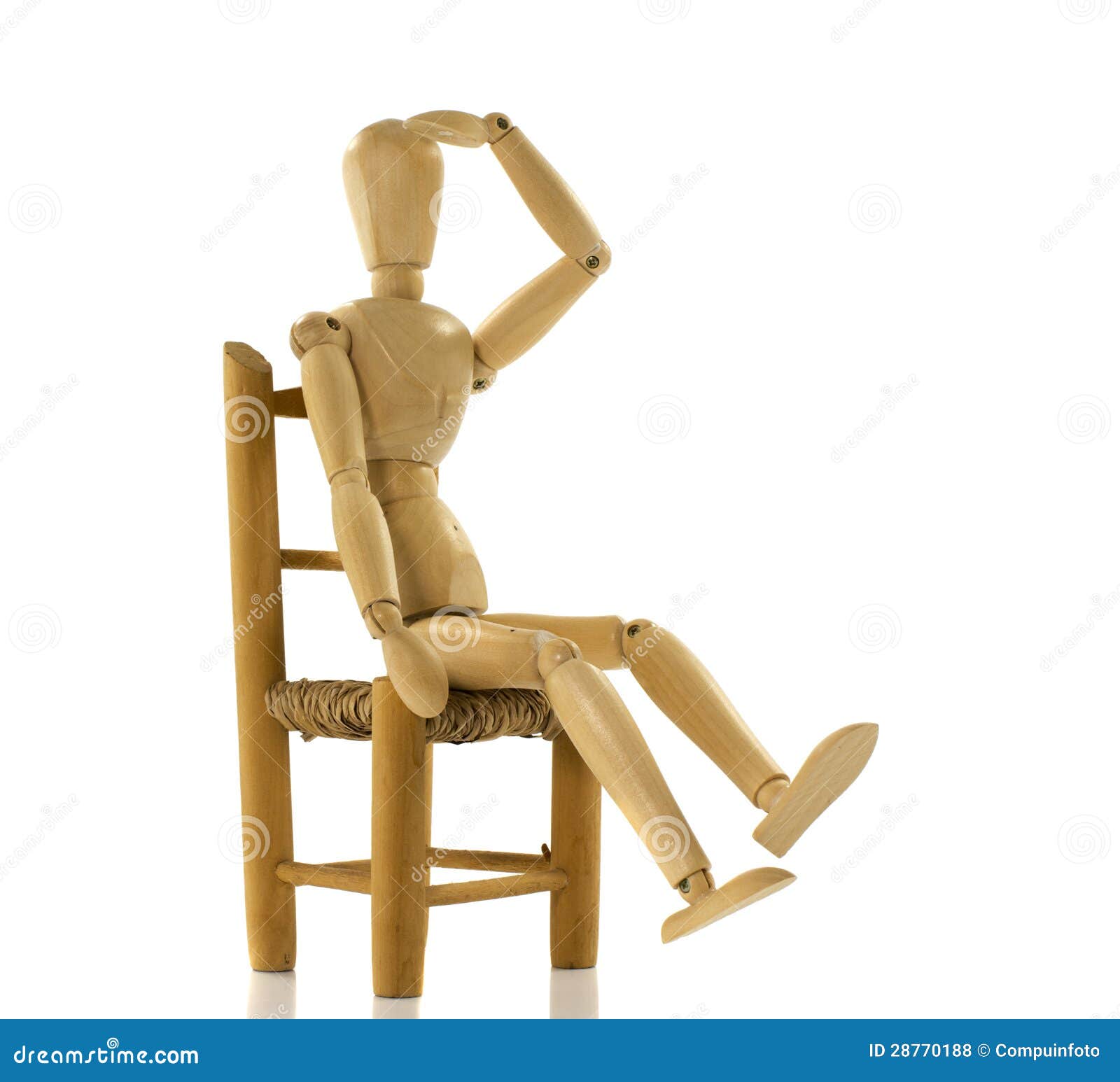 Wooden puppet on chair stock photo. Image of studio, looking - 28770188