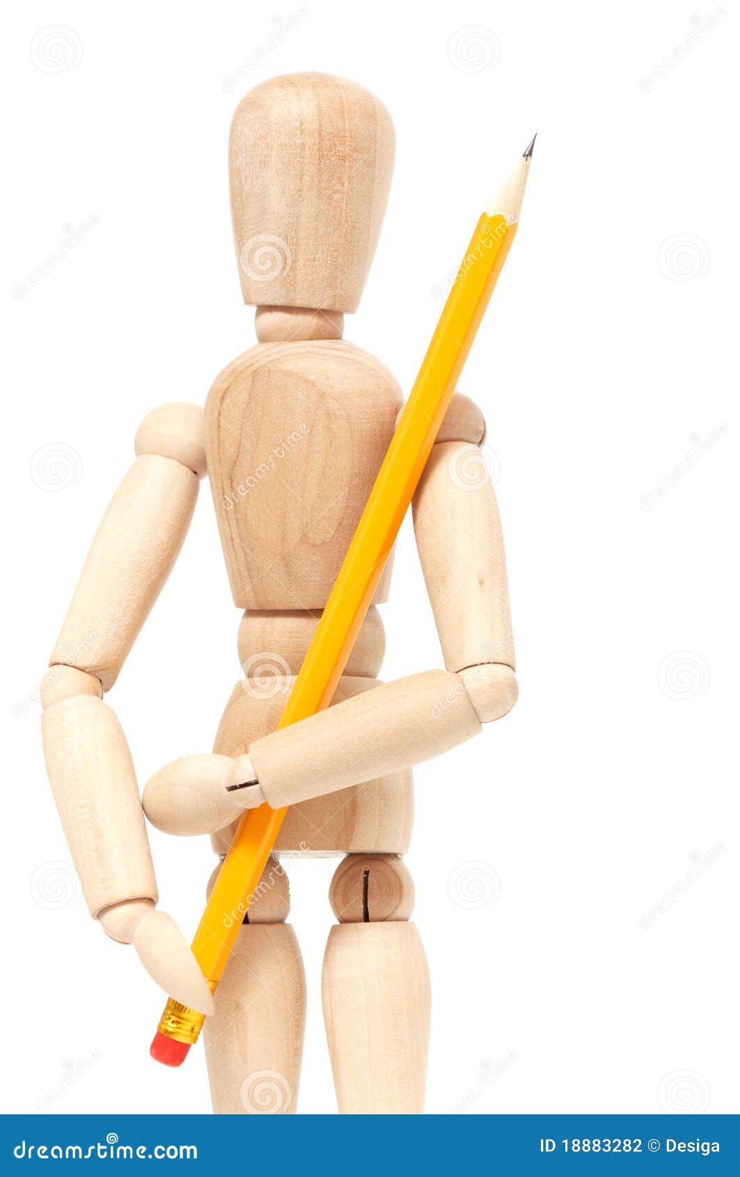 Wooden Puppet Holding Pencil Stock Photo - Image of immovable, human ...