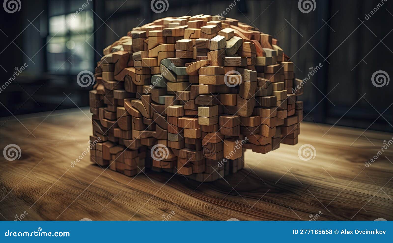 Wooden Puzzle Blocks Brain Shape for Logical Thinking. Stock ...