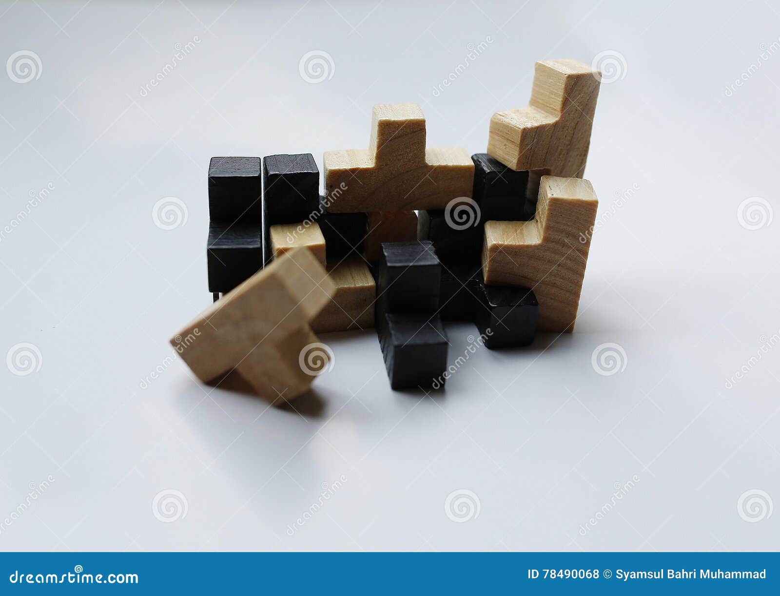 Wooden Puzzle Blocks on White Background Stock Photo - Image of black ...