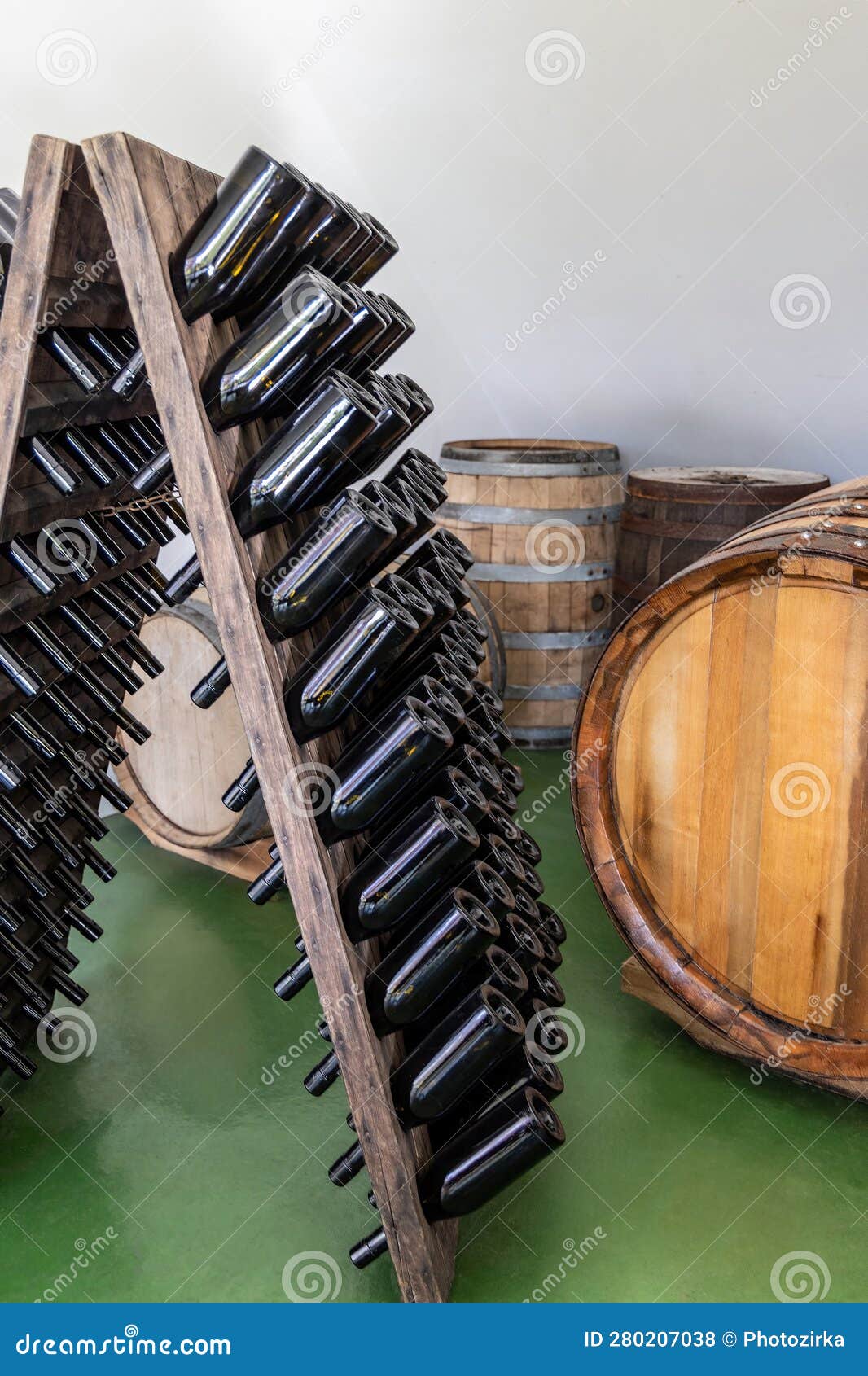 Wooden Rack with Empty Wine Bottles without Labels Stock Photo - Image ...