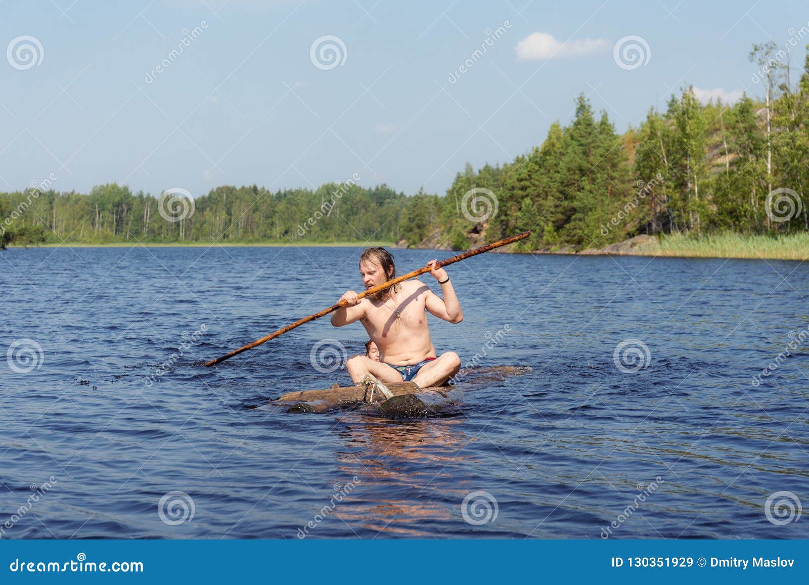 Wooden Raft on a Forest Lake Stock Image - Image of float, water: 130351929