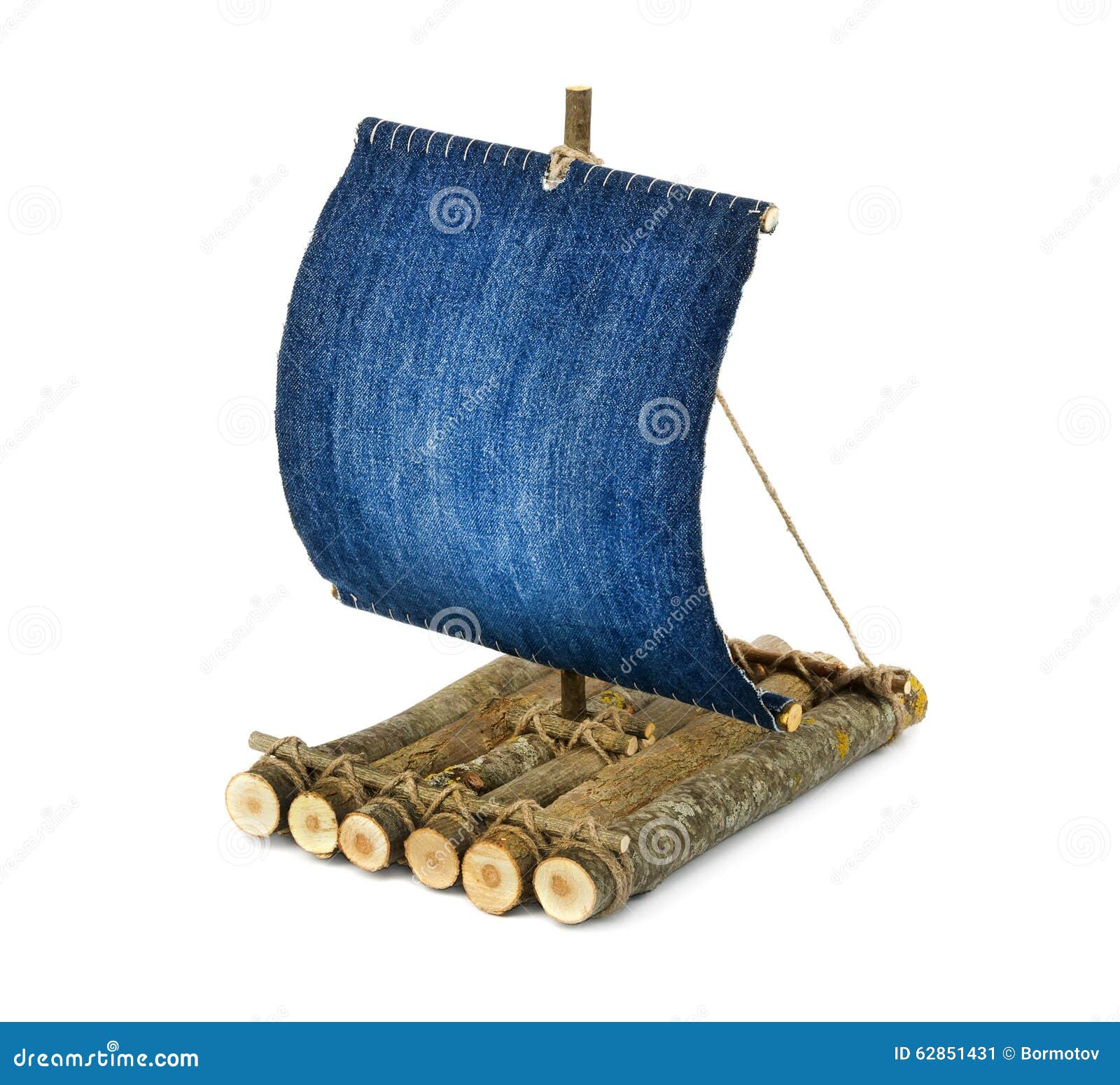 A Wooden Raft Is Tied To A Taut Rope. Self-service Ferry Across The ...