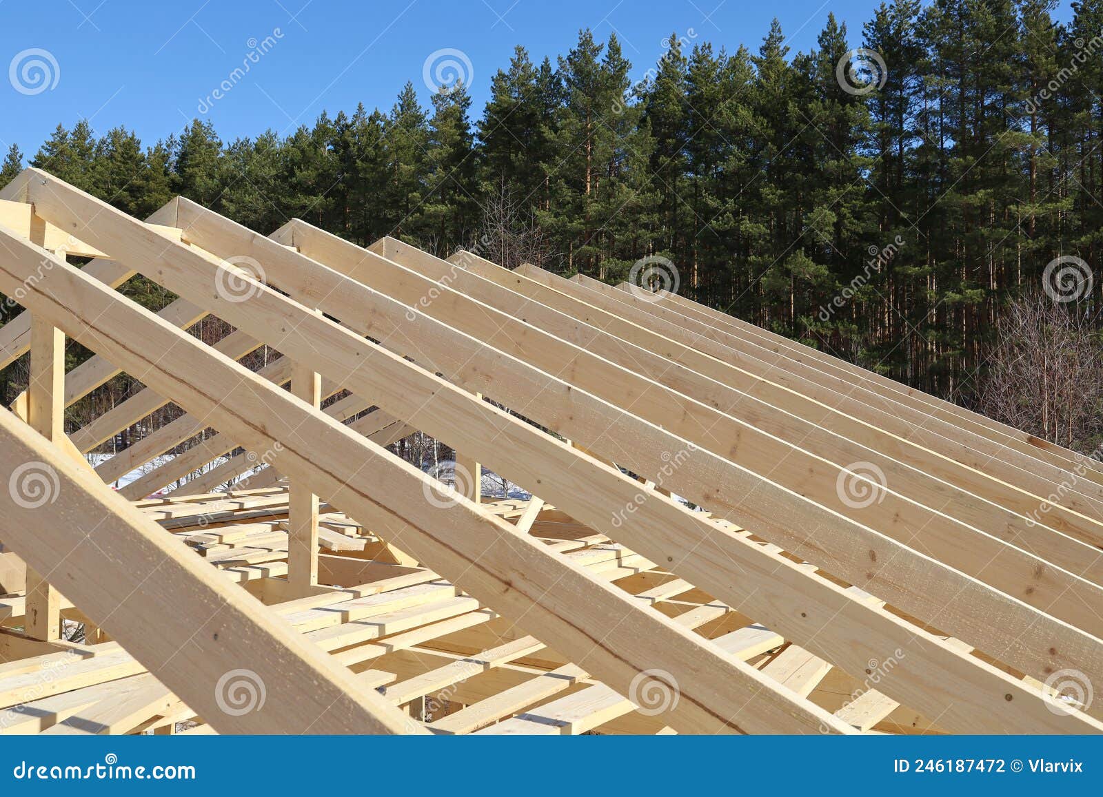 Wooden Rafters of Roofs, Construction of Frame House in Rural Areas ...