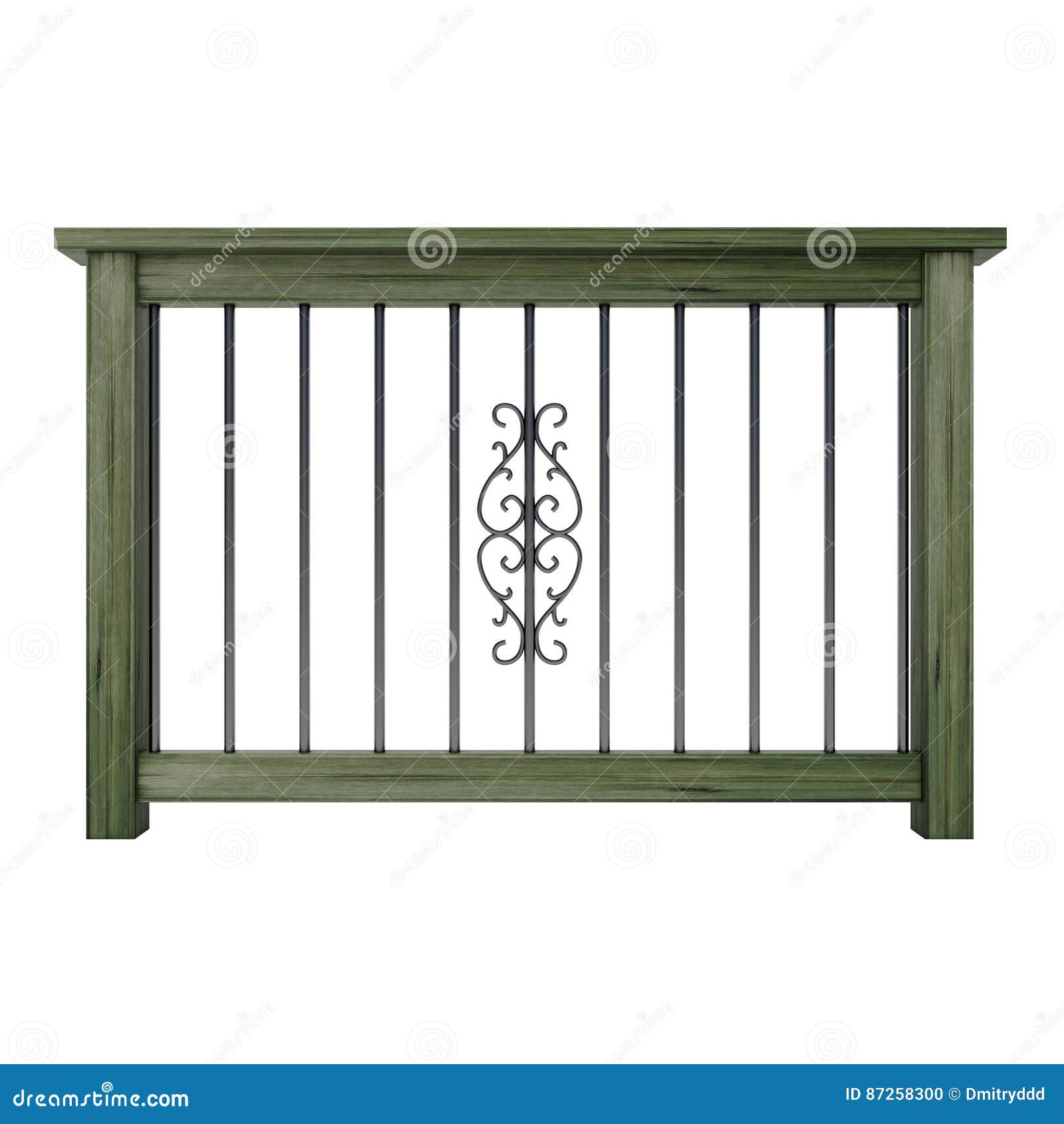 Wooden Railing with Decor Metal Balusters Stock Illustration ...