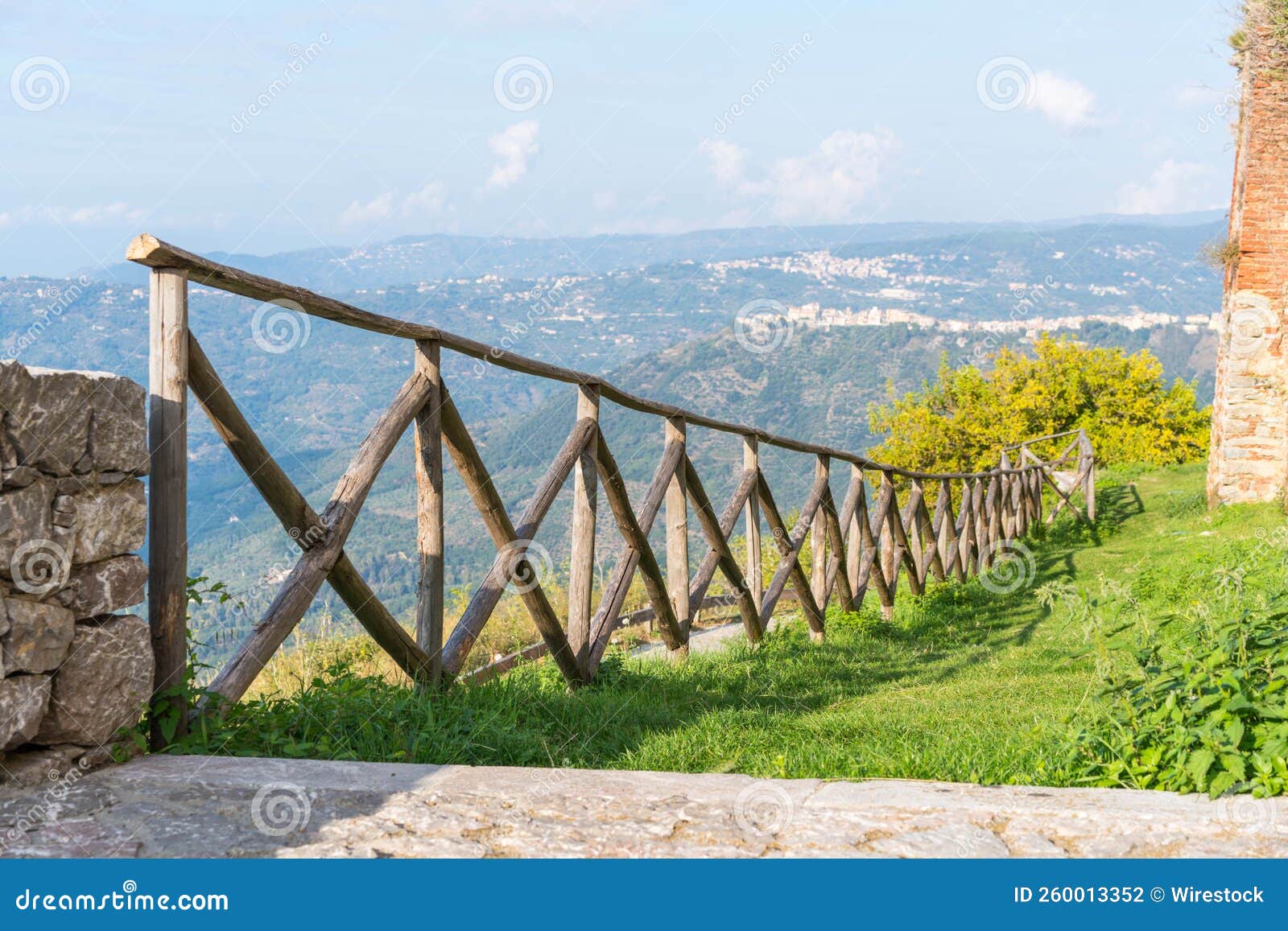 Wooden Railing on a Hilltop Viewpoint Stock Photo - Image of city ...