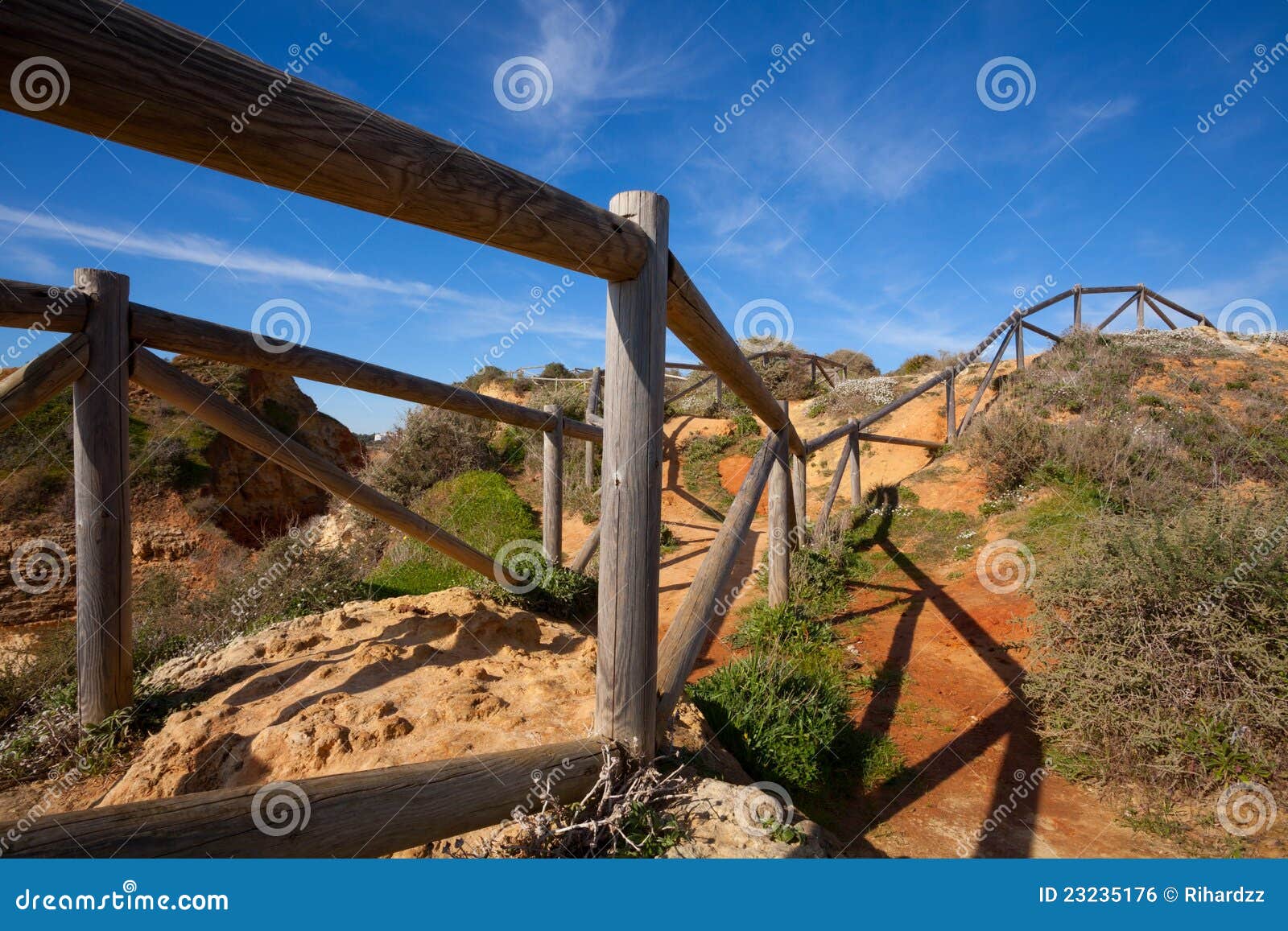 Wooden Railings on the Cliff Stock Photo - Image of cloud, weather ...