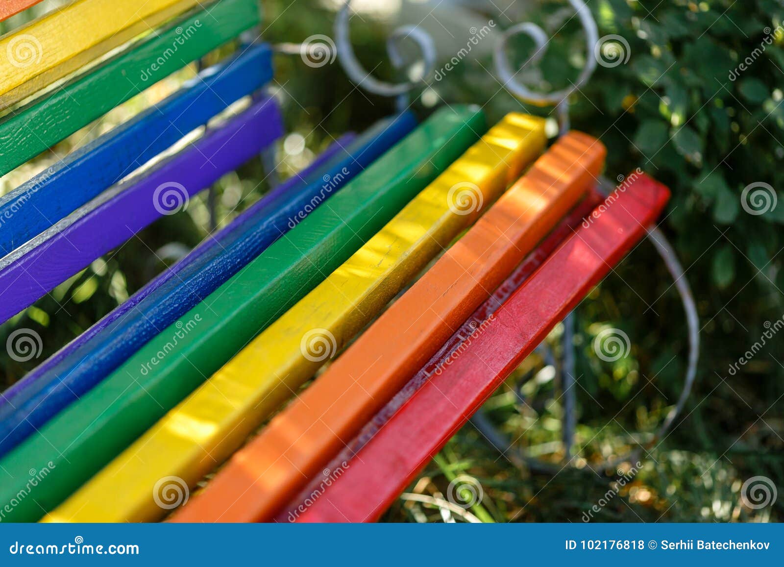 Wooden Rainbow Bench in the Park Stock Photo - Image of grass, idea ...