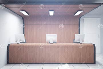 Wooden reception counter stock illustration. Illustration of indoors ...