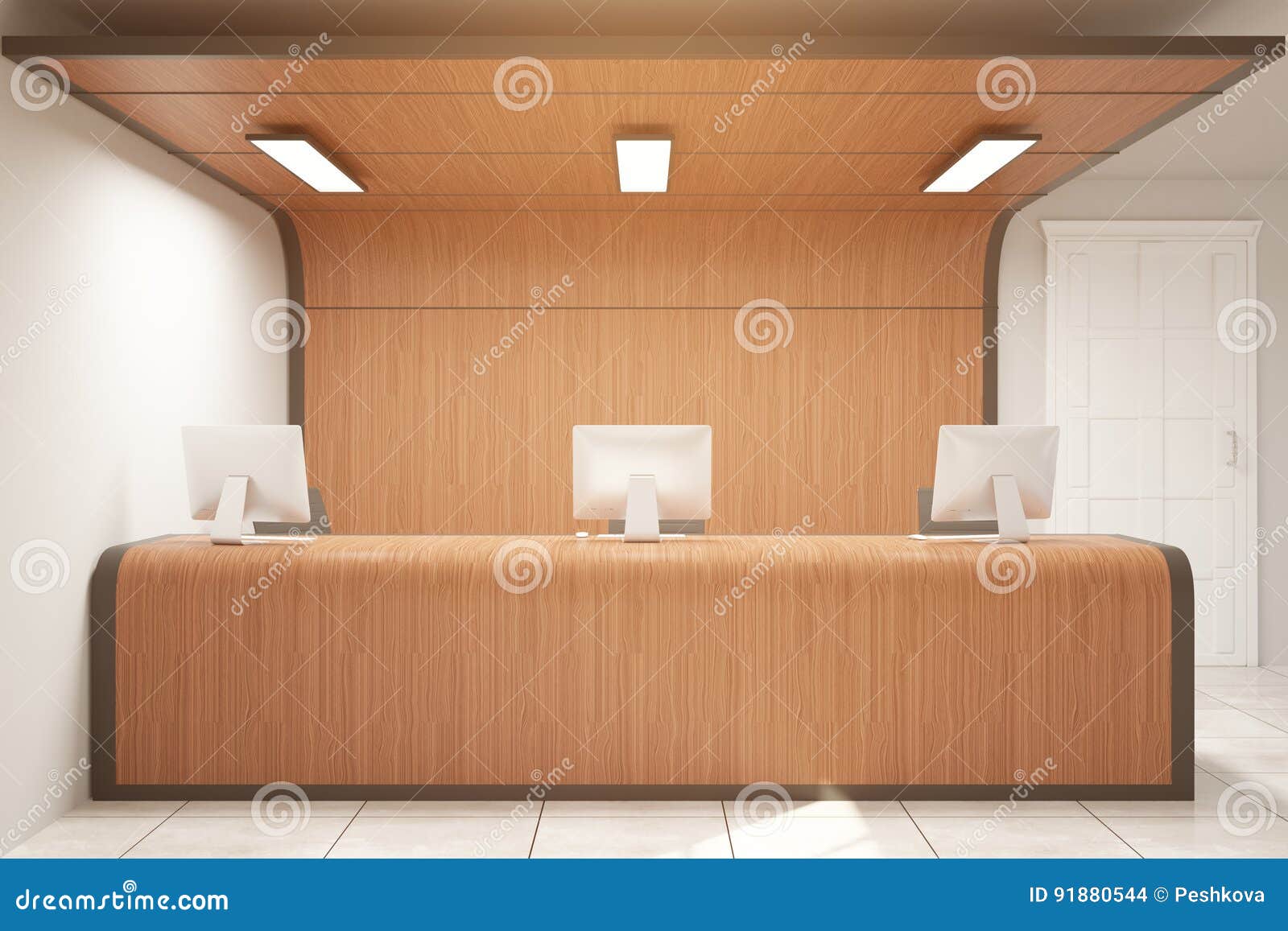 Wooden reception desk stock illustration. Illustration of brown - 91880544