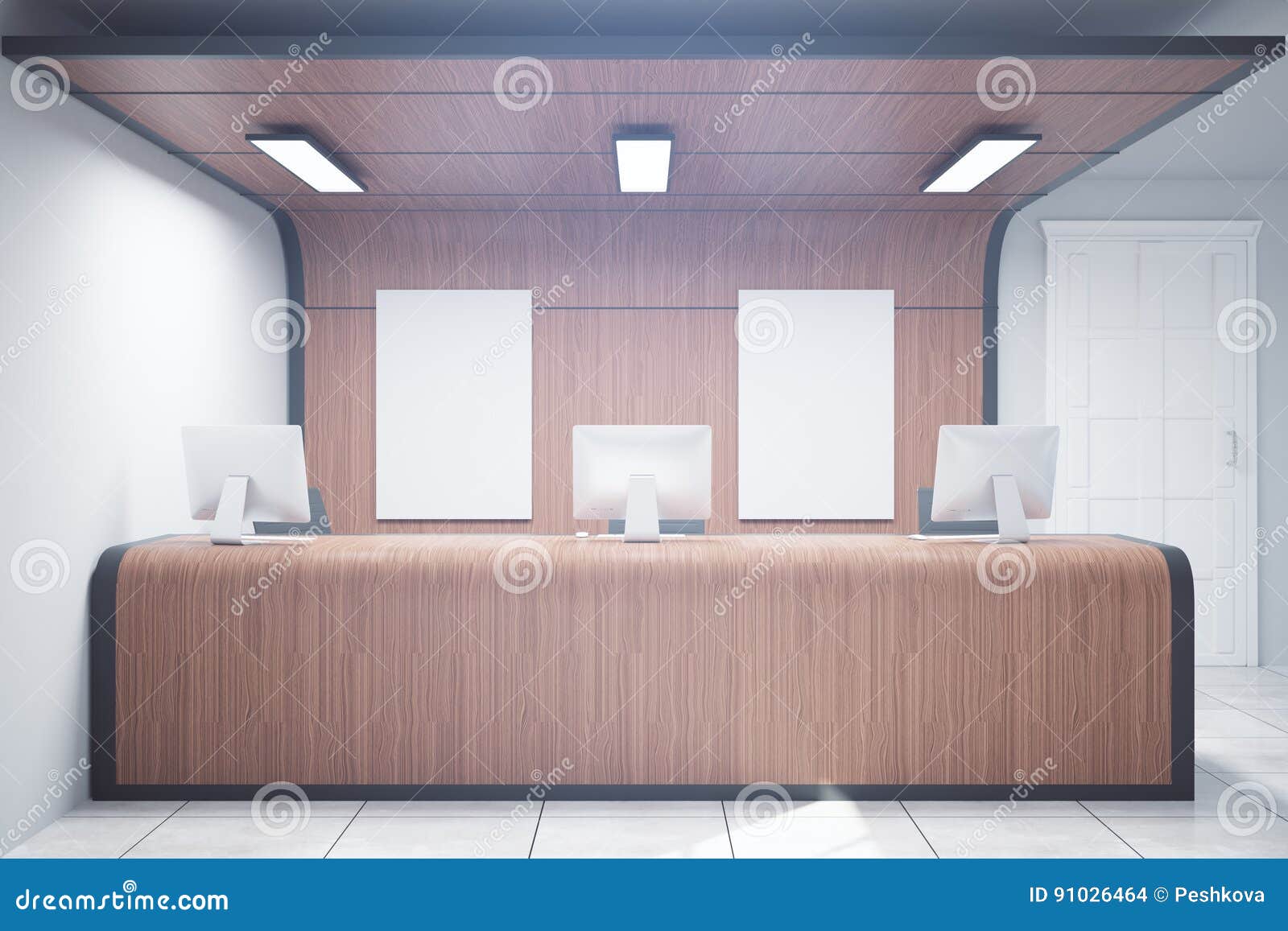 Wooden Reception with Posters Stock Illustration - Illustration of ...